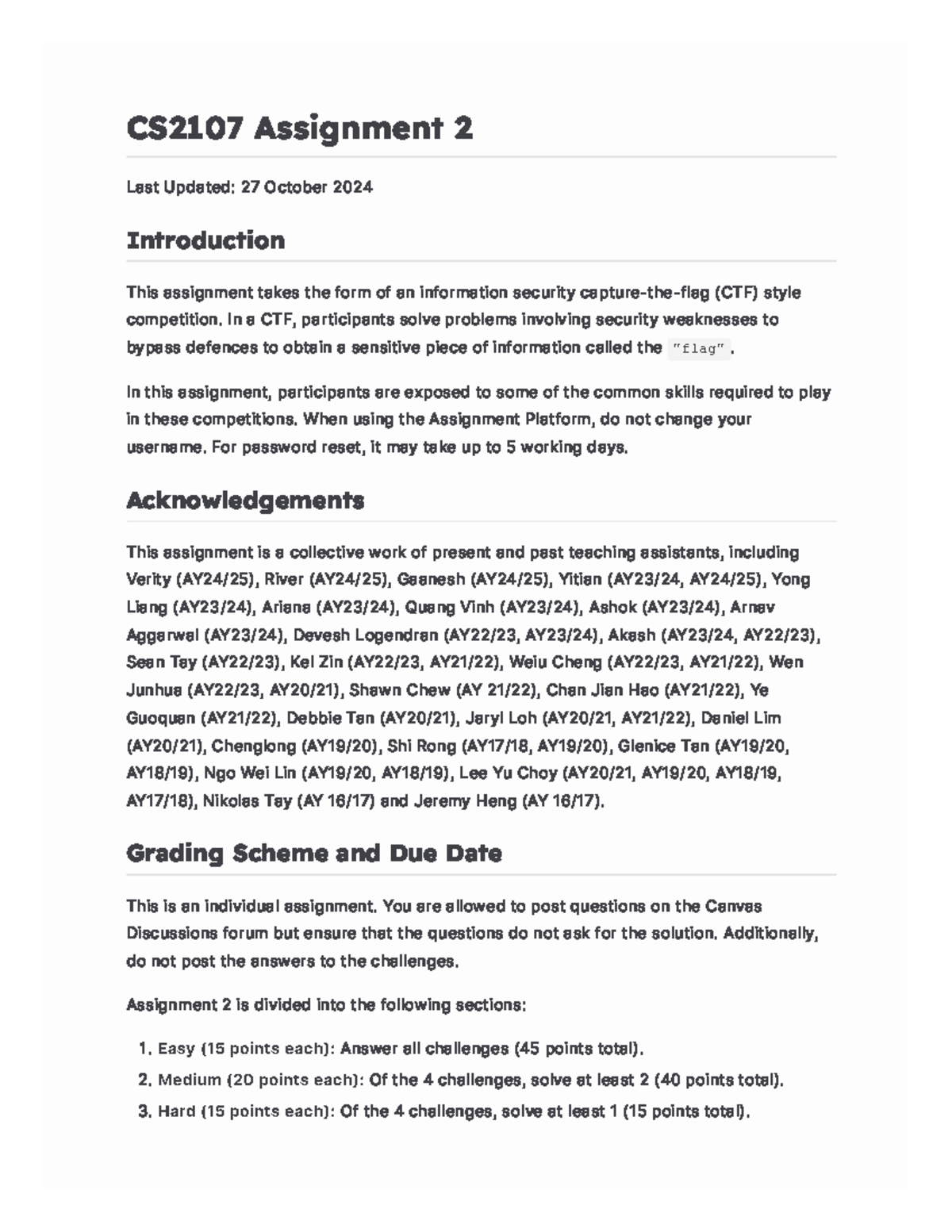 Assignment 2 - CTF 2 - CS 2107 Assignment 2 Last Updated: 27 October 2024 Introduction This ...