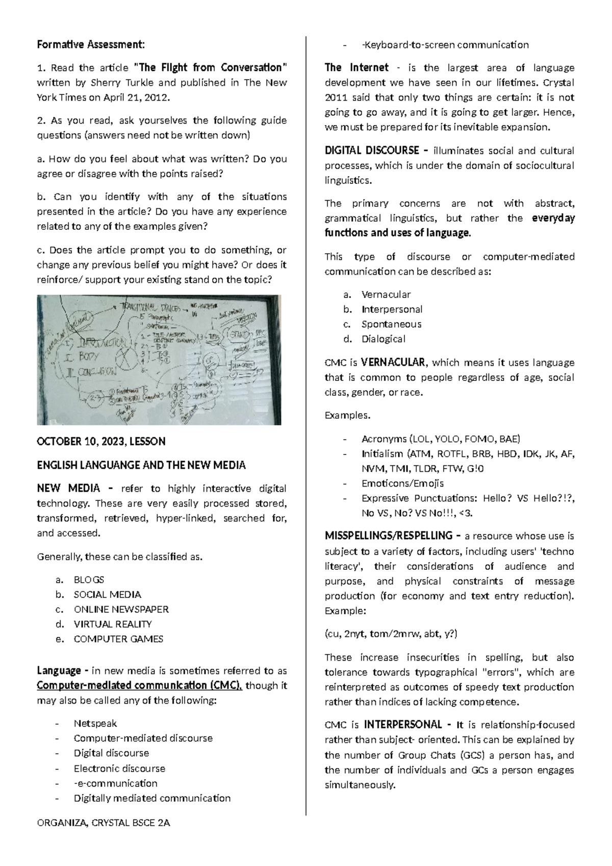 English languange and the new media - Formative Assessment: Read the ...