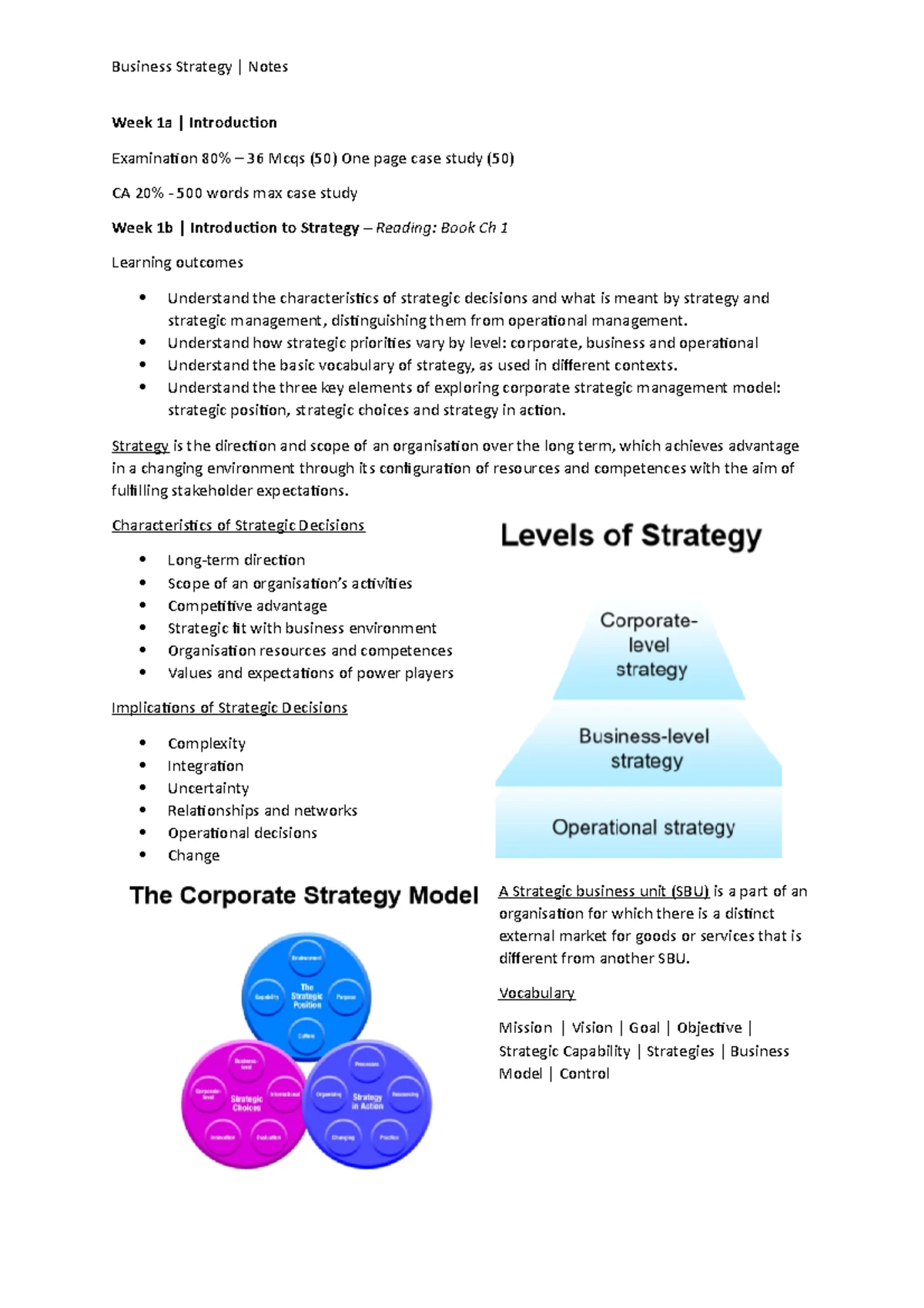 Summary notes Topic 1,2,3 - Chapter 1 – Introducing Strategy (Page 29 ...
