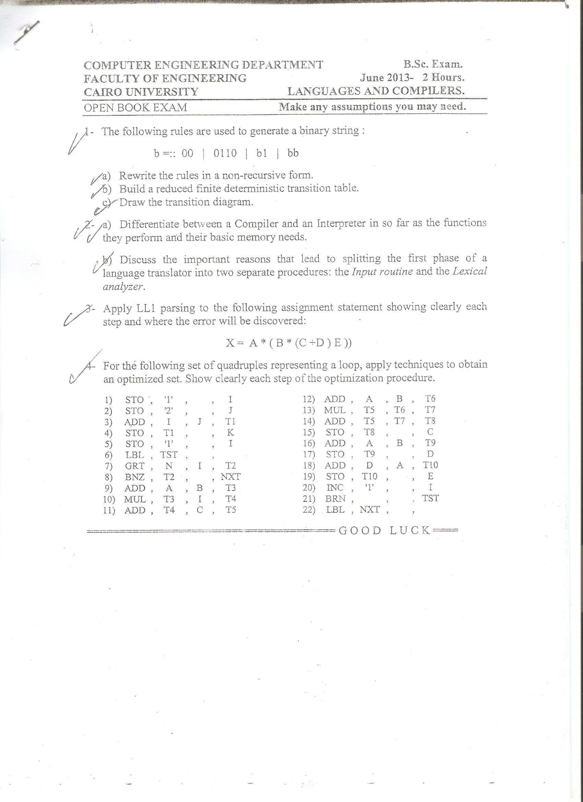 Final June 2013 - Compiler Design - Studocu