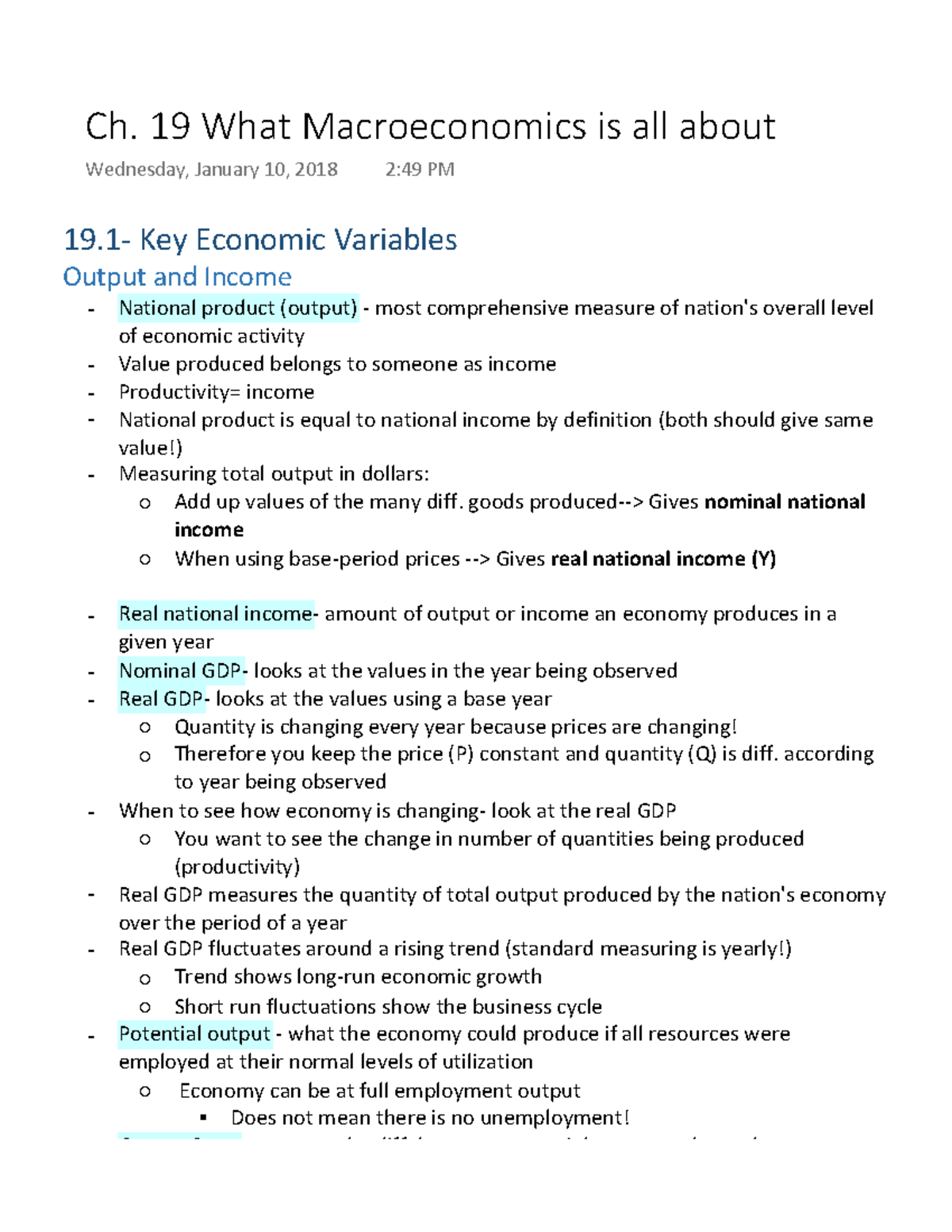 Ch. 19 What Macroeconomics is all about - 19- Key Economic Variables ...