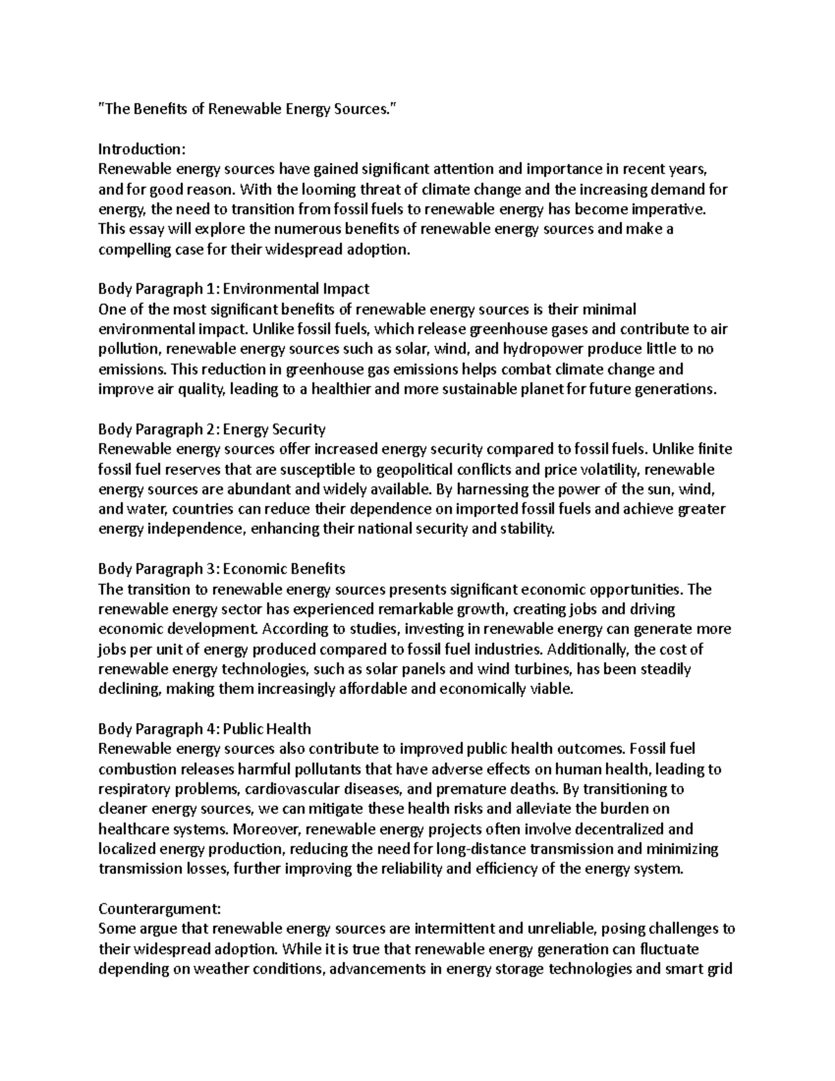 The Benefits of Renewable Energy Sources - " Introduction: Renewable ...