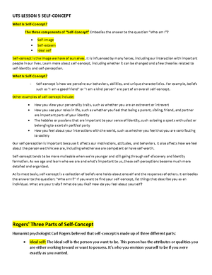 UTS Lesson 5 SELF- Awareness - UTS LESSON 5 SELF-AWARENESS What is self ...