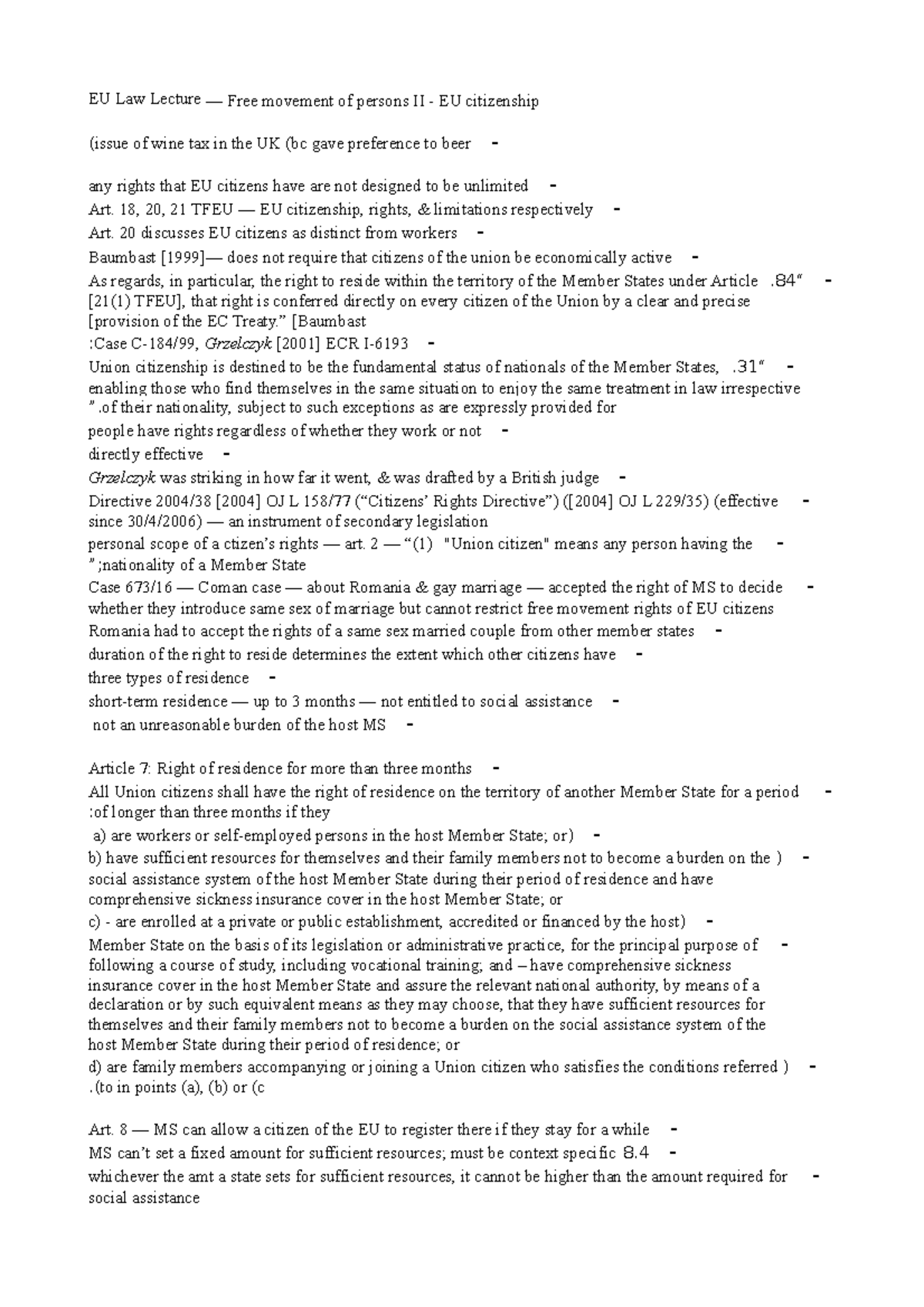 Lecture on Free Movement of Citizens - EU Law Lecture — Free movement ...