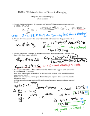 Exercises Imaging Basics-Solutions - BMEN 509 Introduction to Biomedical Imaging Assignment 2 ...