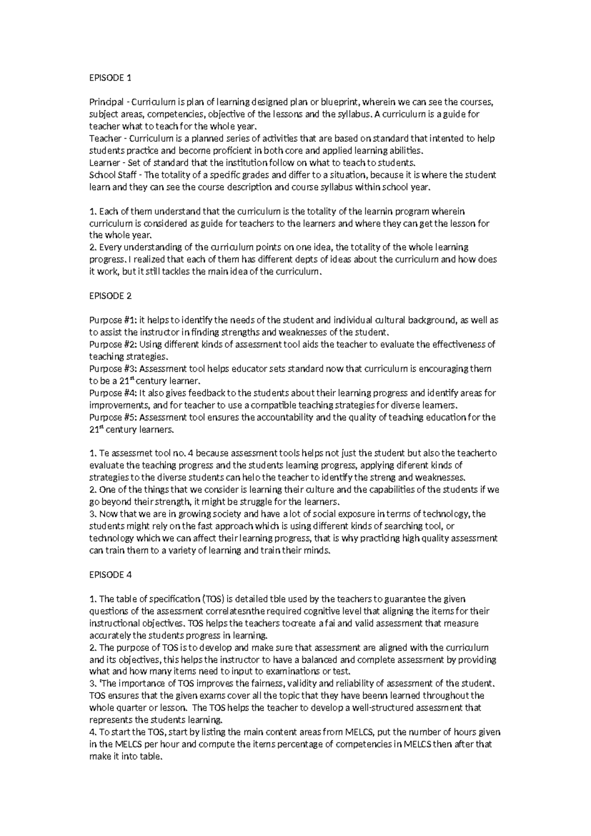 Episode 1 MC - EPISODE 1 Principal - Curriculum is plan of learning ...