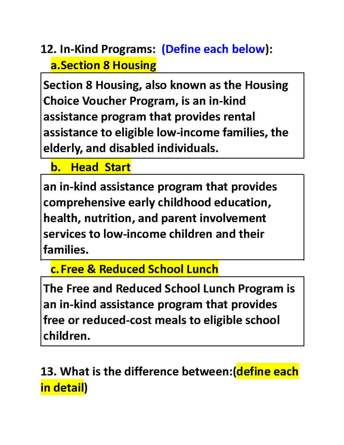 CHAP 99 pt 4 - Chap 99 2 - In-Kind Programs: (Define each below): a 8 ...