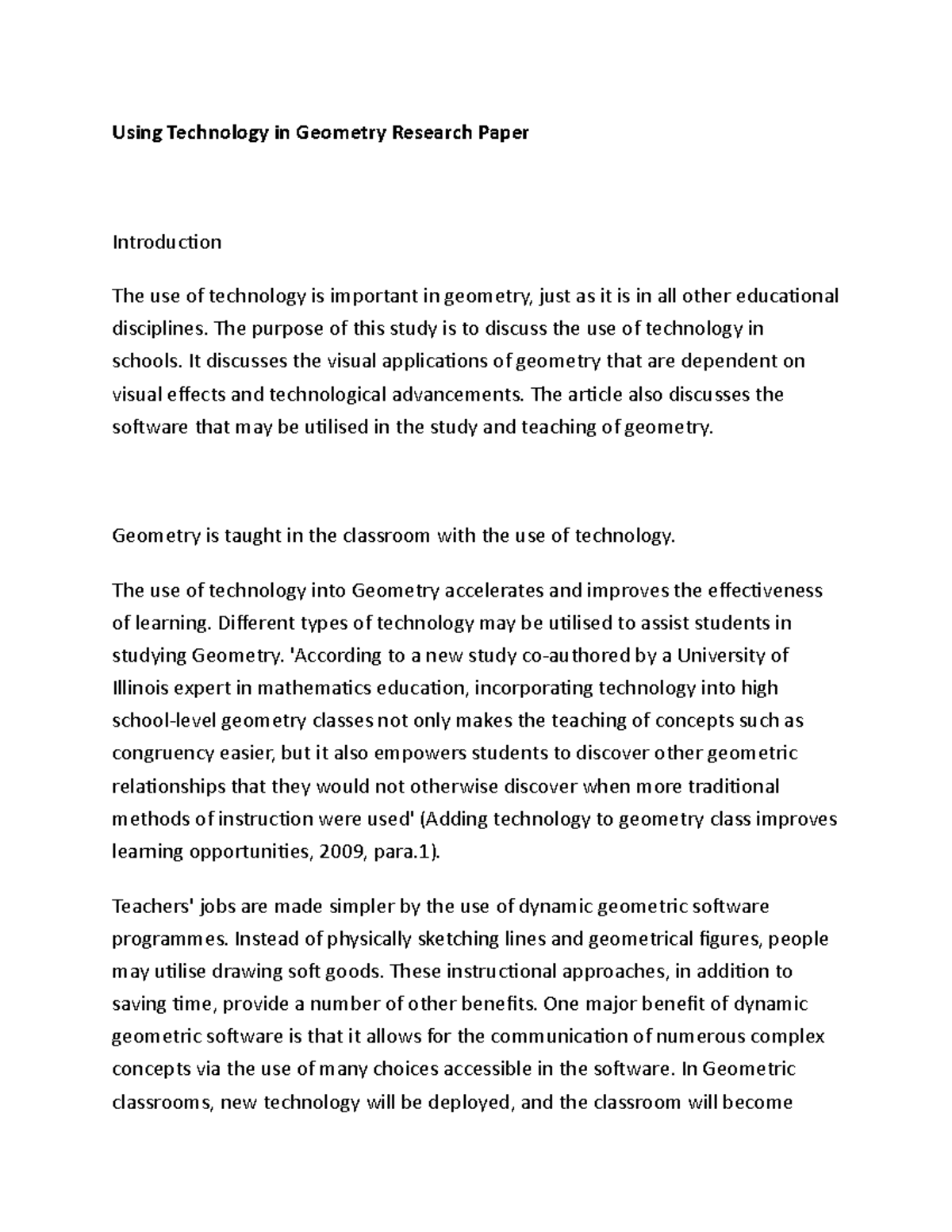 Using Technology in Geometry - The purpose of this study is to discuss ...