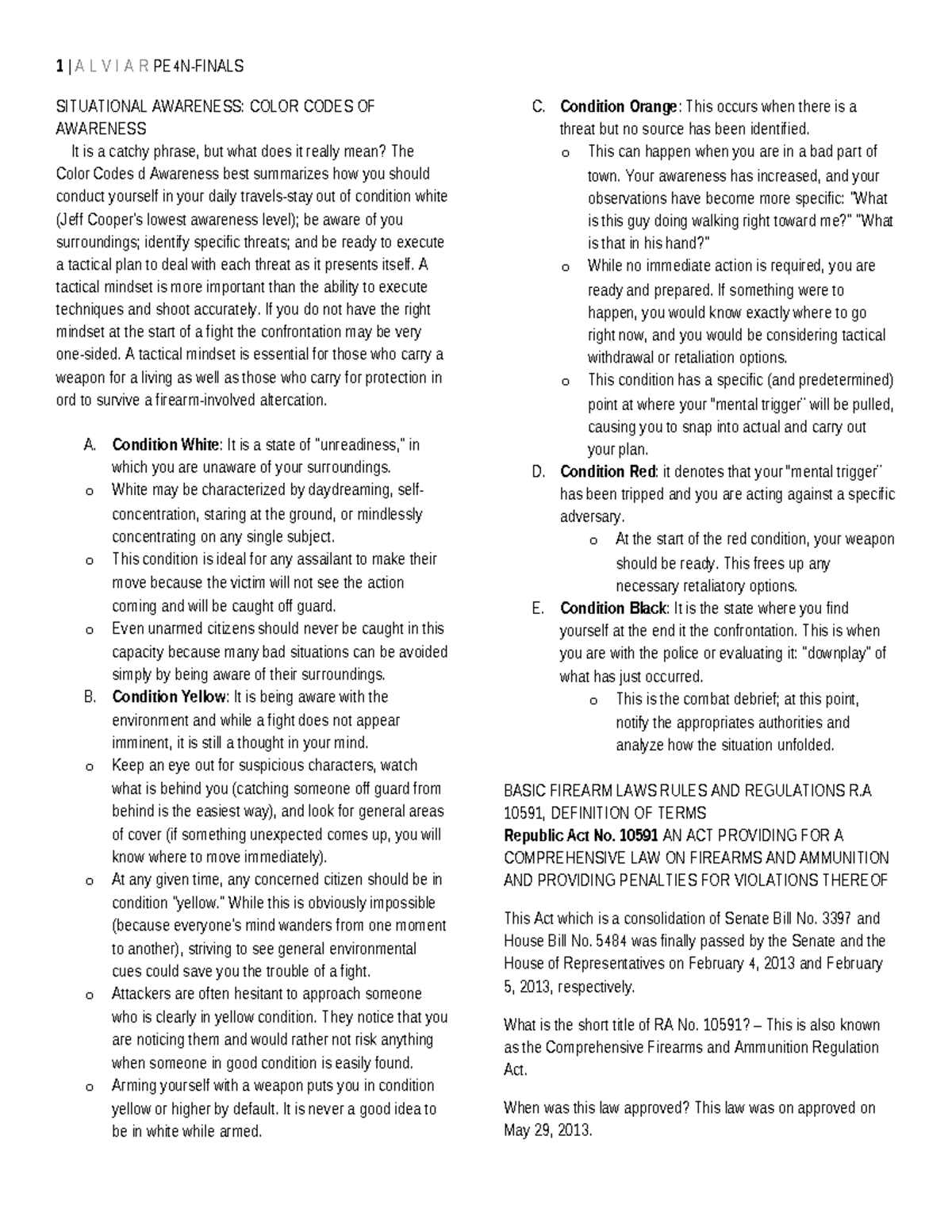 SITUATIONAL AWARENESS: COLOR CODES OF AWARENESS - 1 | A L V I A R PE4N-FINALS SITUATIONAL ...