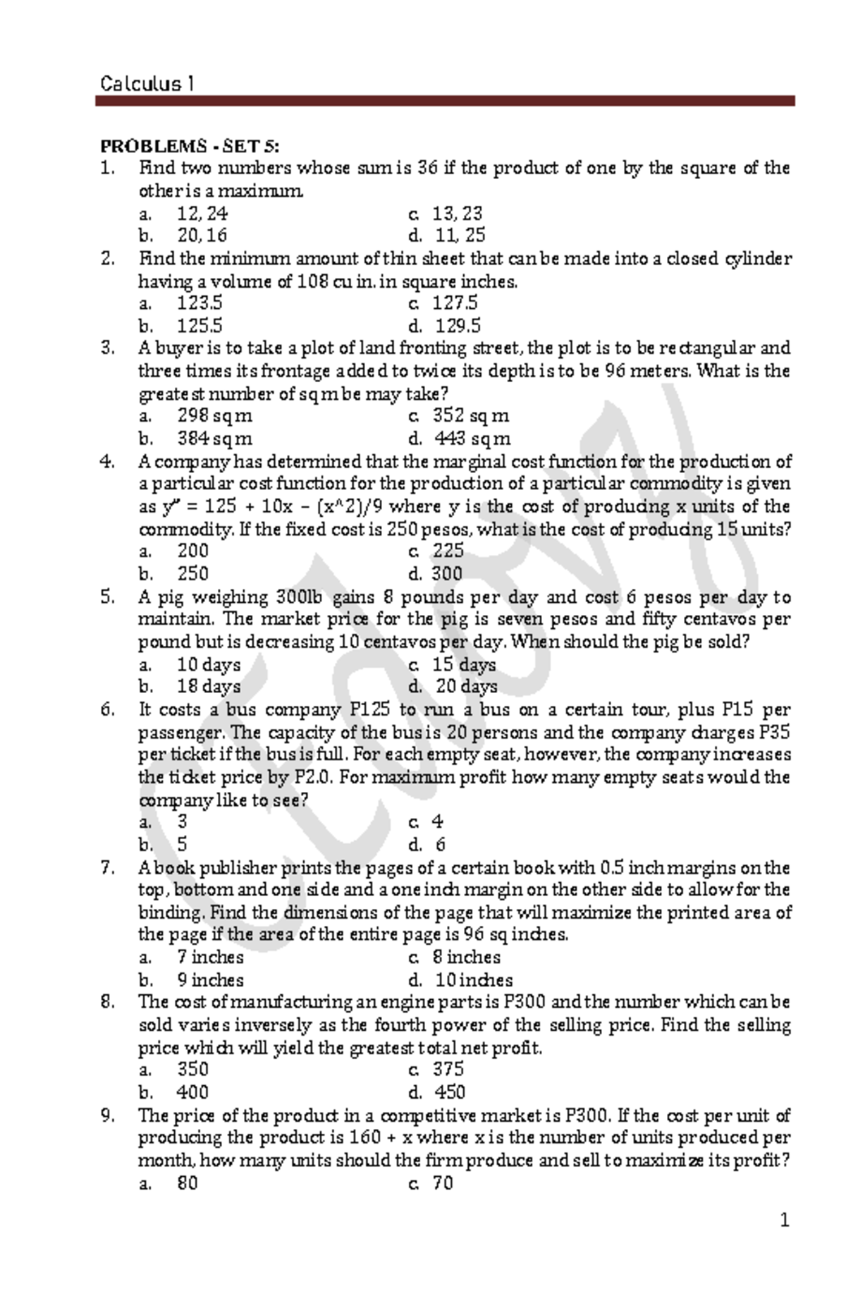 PS5 - The material contains problems that needs to be solved - PROBLEMS - SET 5: Find two ...