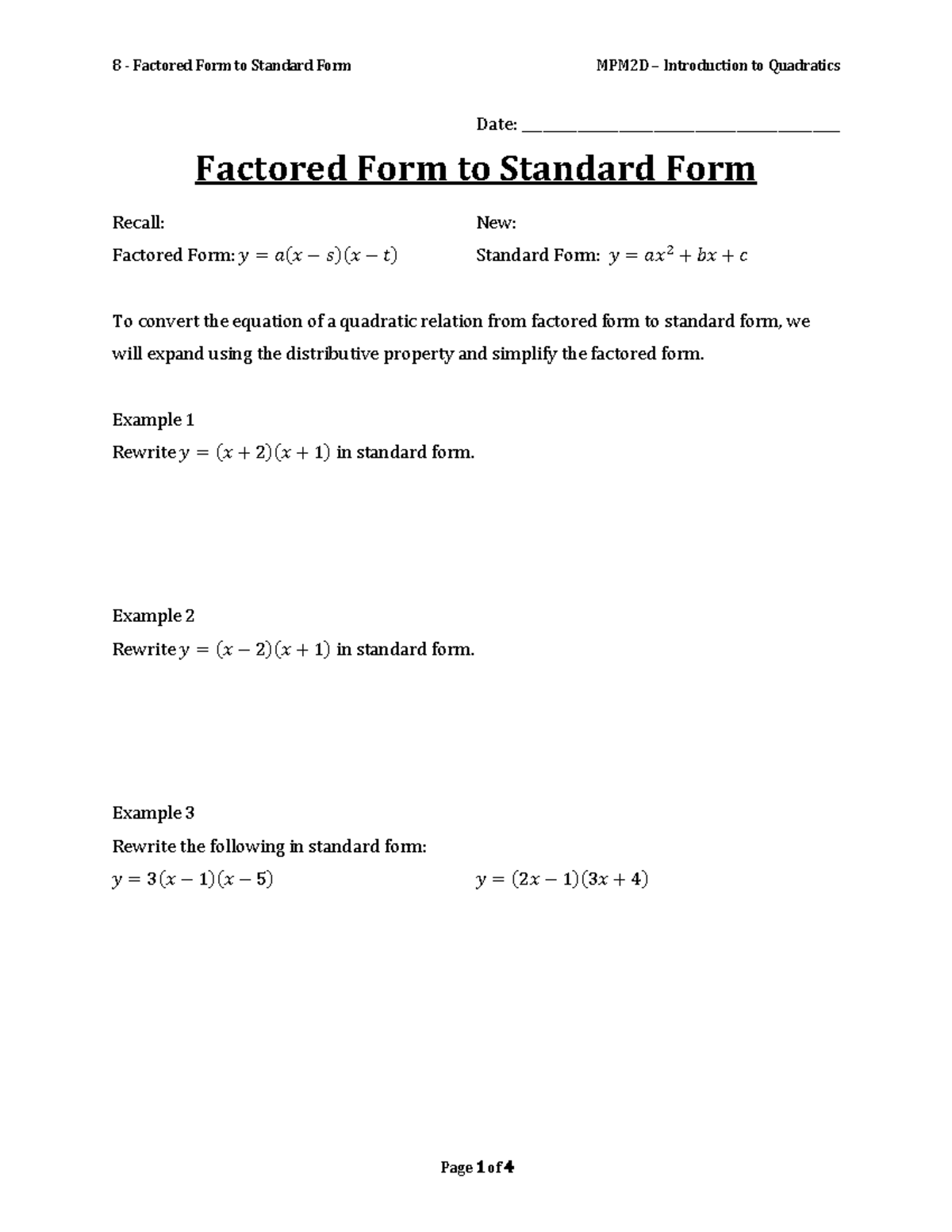 08 - Factored Form to Standard Form - Date