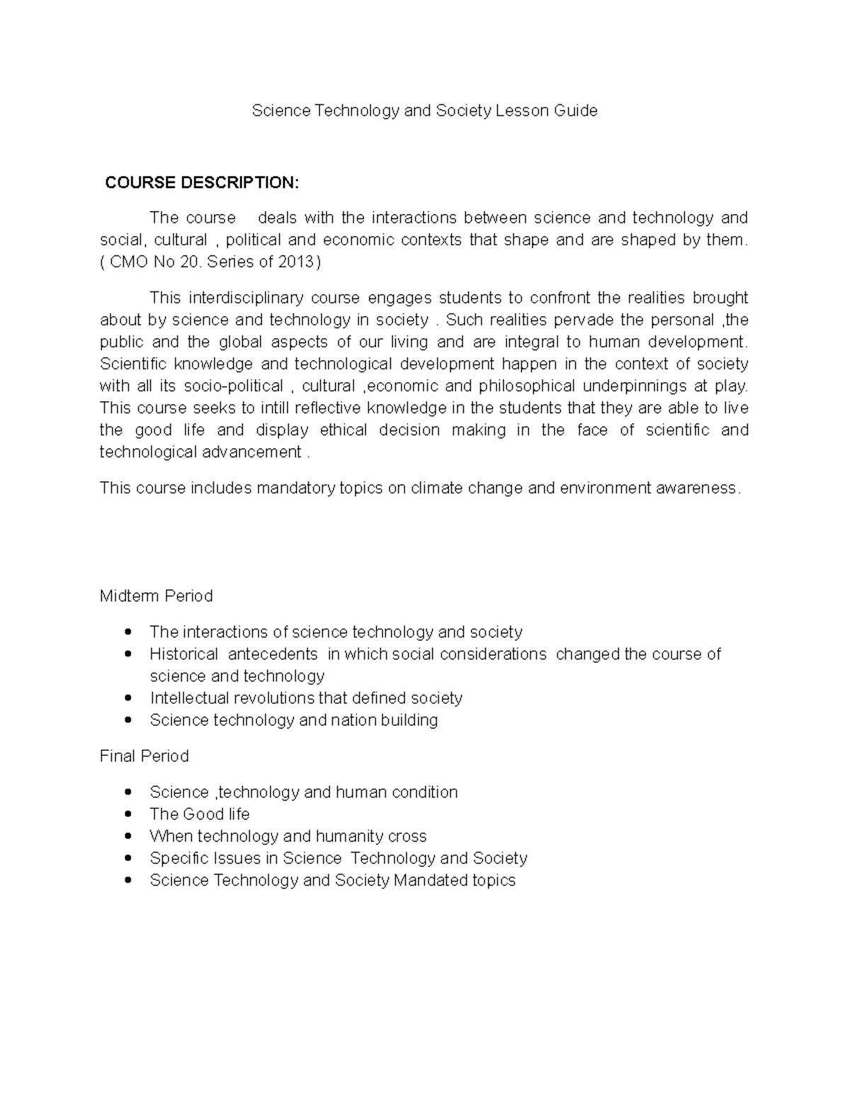 STS lesson guide - Science Technology and Society Lesson Guide COURSE ...