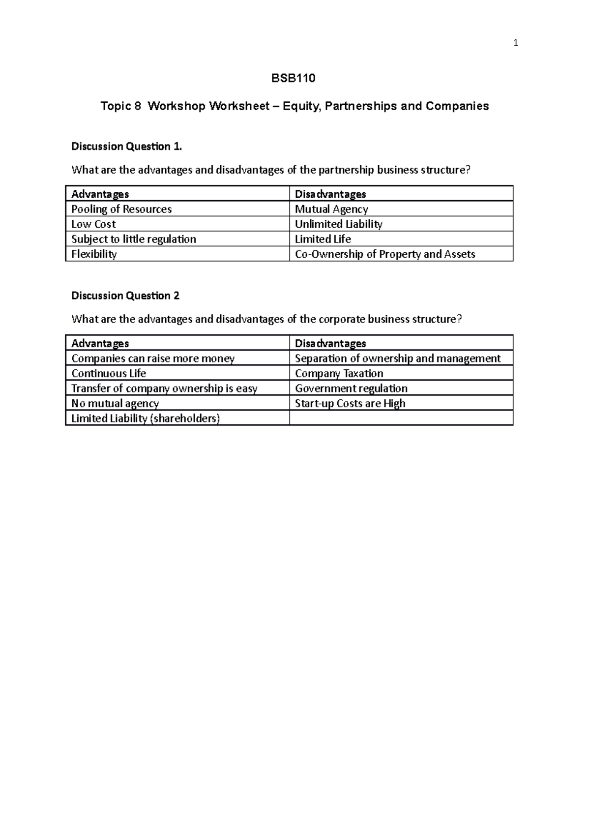 Workshop Questions - BSB Topic 8 Workshop Worksheet – Equity ...