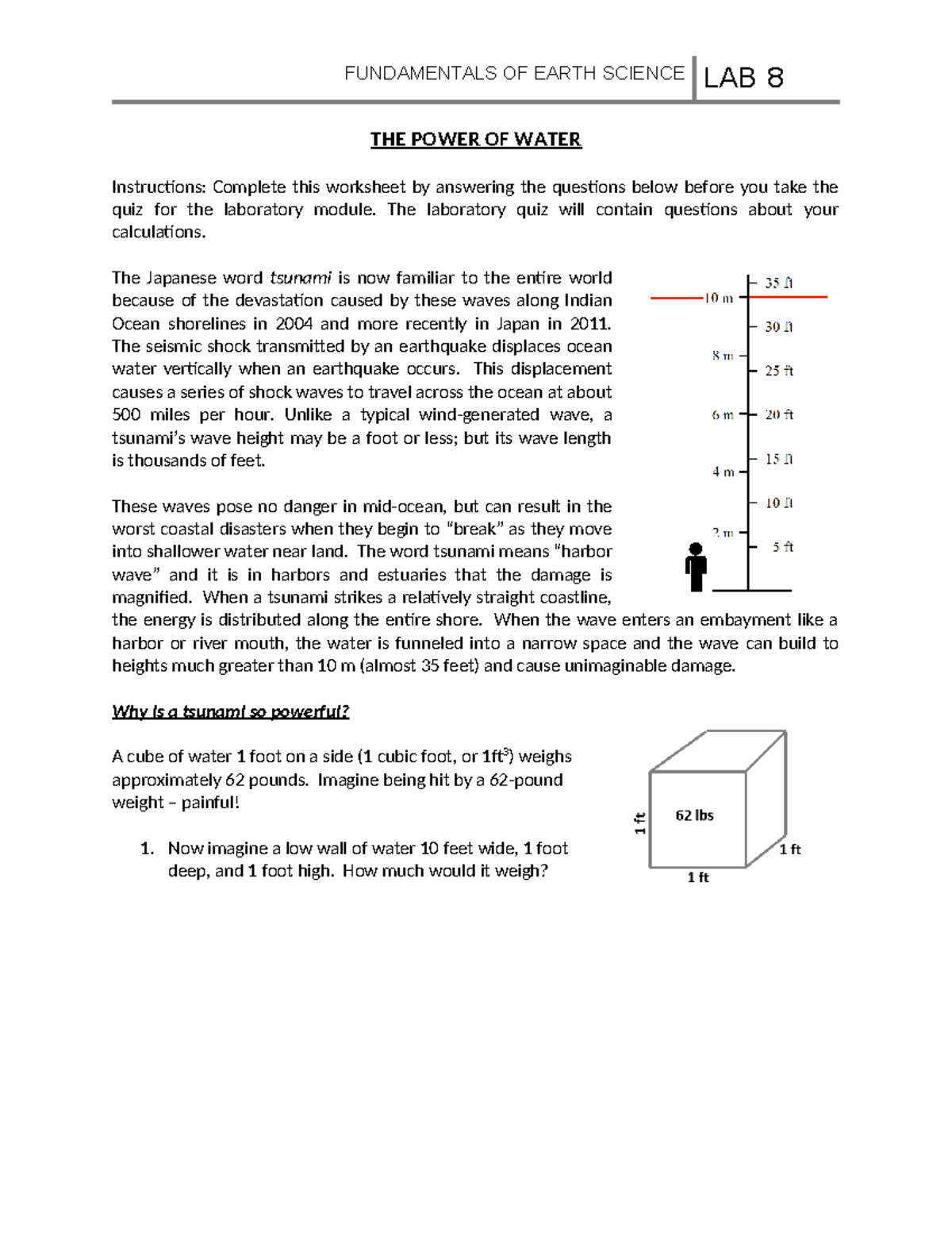 Calculating THE Power OF Water Exercise - FUNDAMENTALS OF EARTH SCIENCE ...
