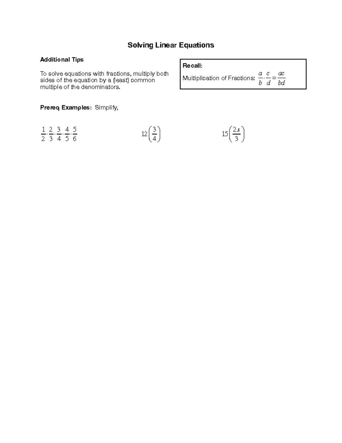 Section 2 4 Solving Linear Equations Fractions Additional Tips To