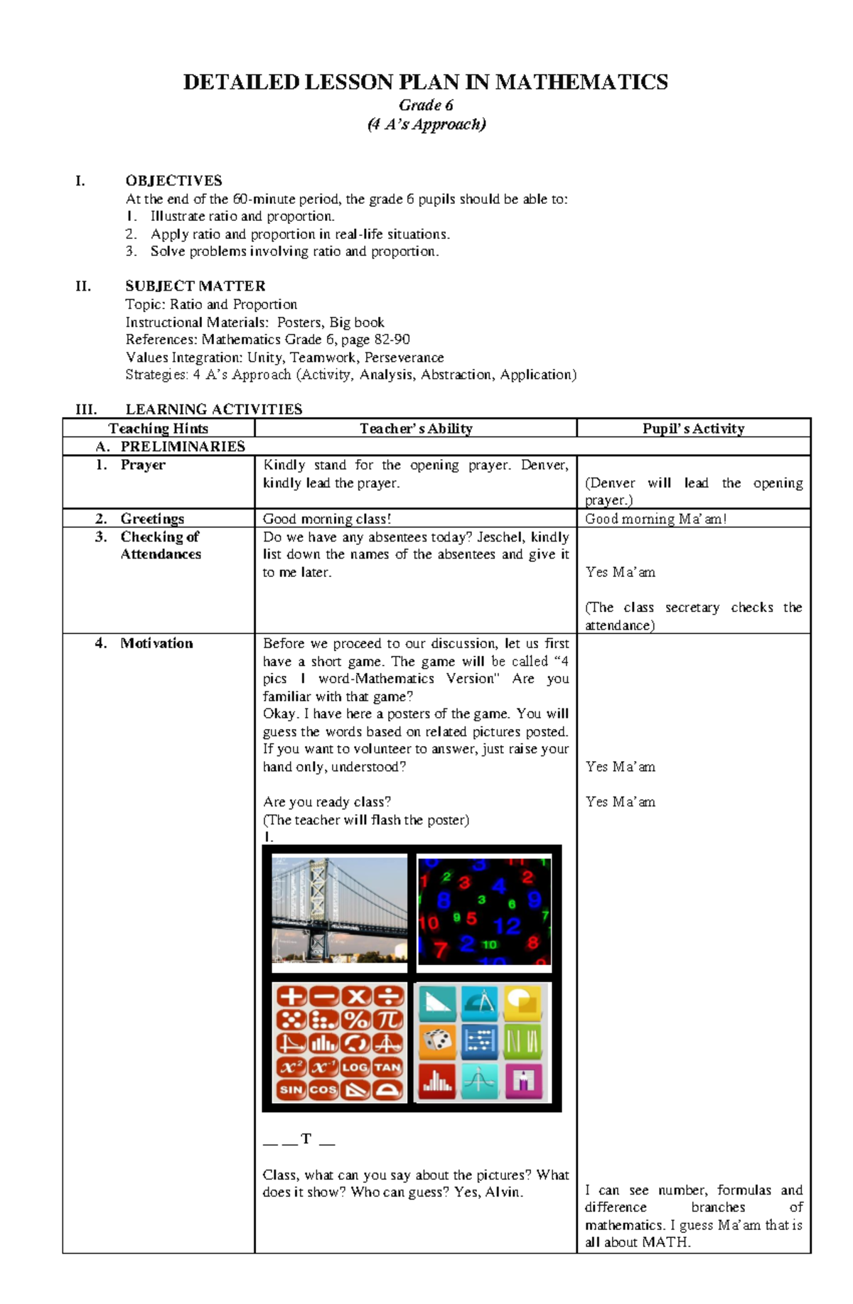 Detailed Lesson PLAN IN Mathematics - DETAILED LESSON PLAN IN ...