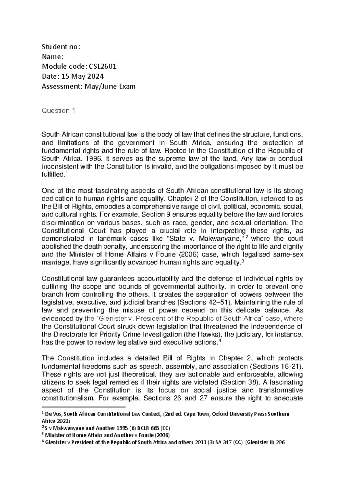 CSL EXAM - Exam questions - Student no: Name: Module code: CSL Date: 15 ...