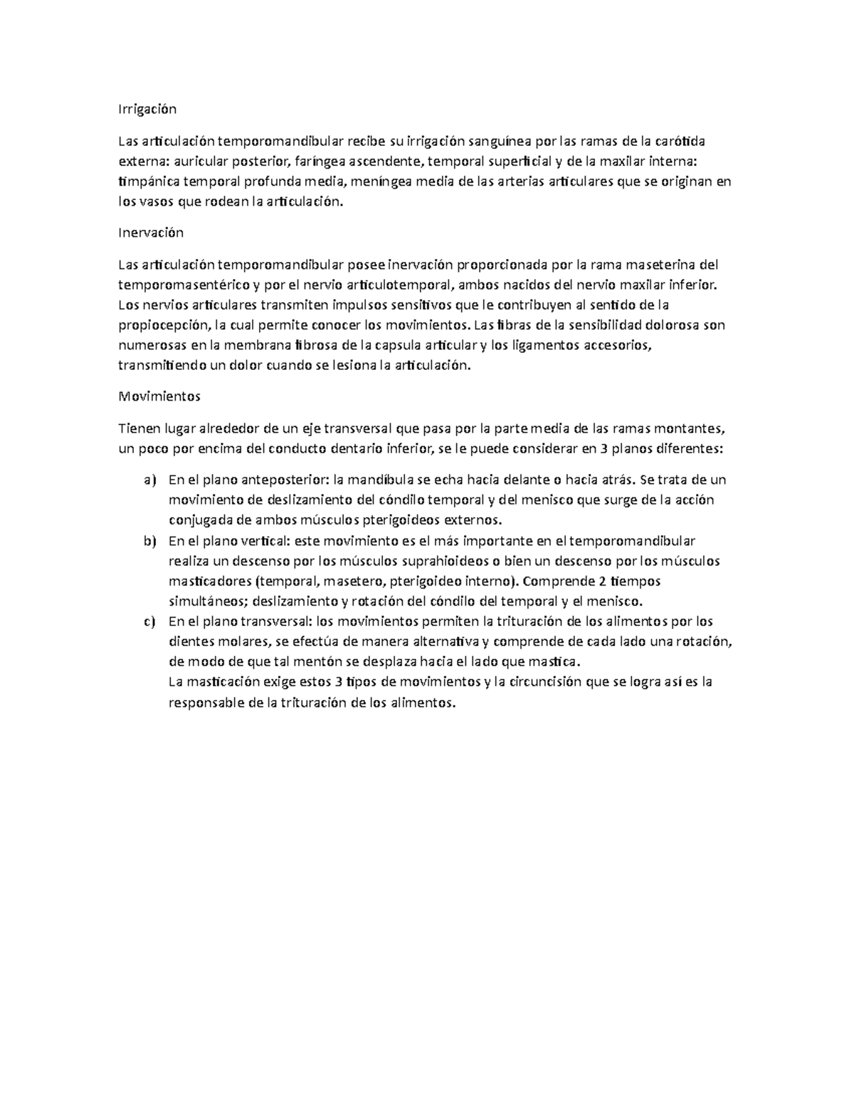 ATM - apuntes - Irrigación Las articulación temporomandibular recibe su ...
