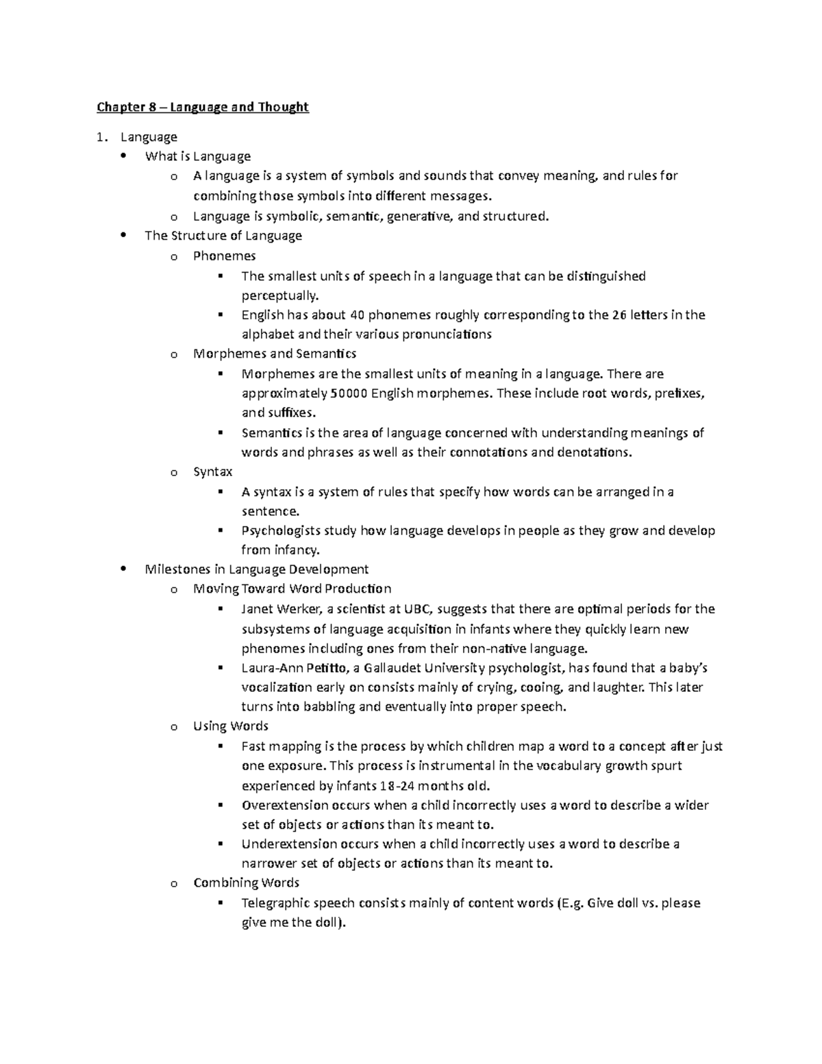 PSYC1010 - Chapter 8 – Language and Thought - Chapter 8 – Language and ...