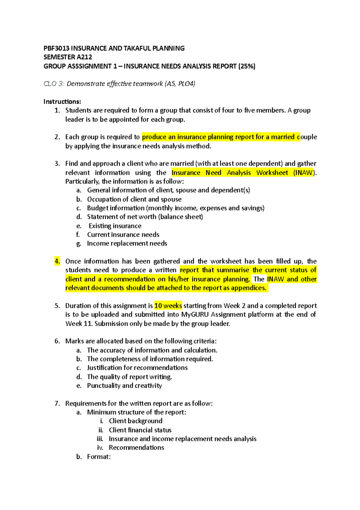 PBF3013 SEM A211 Assignments - PBF3013 INSURANCE AND TAKAFUL PLANNING ...