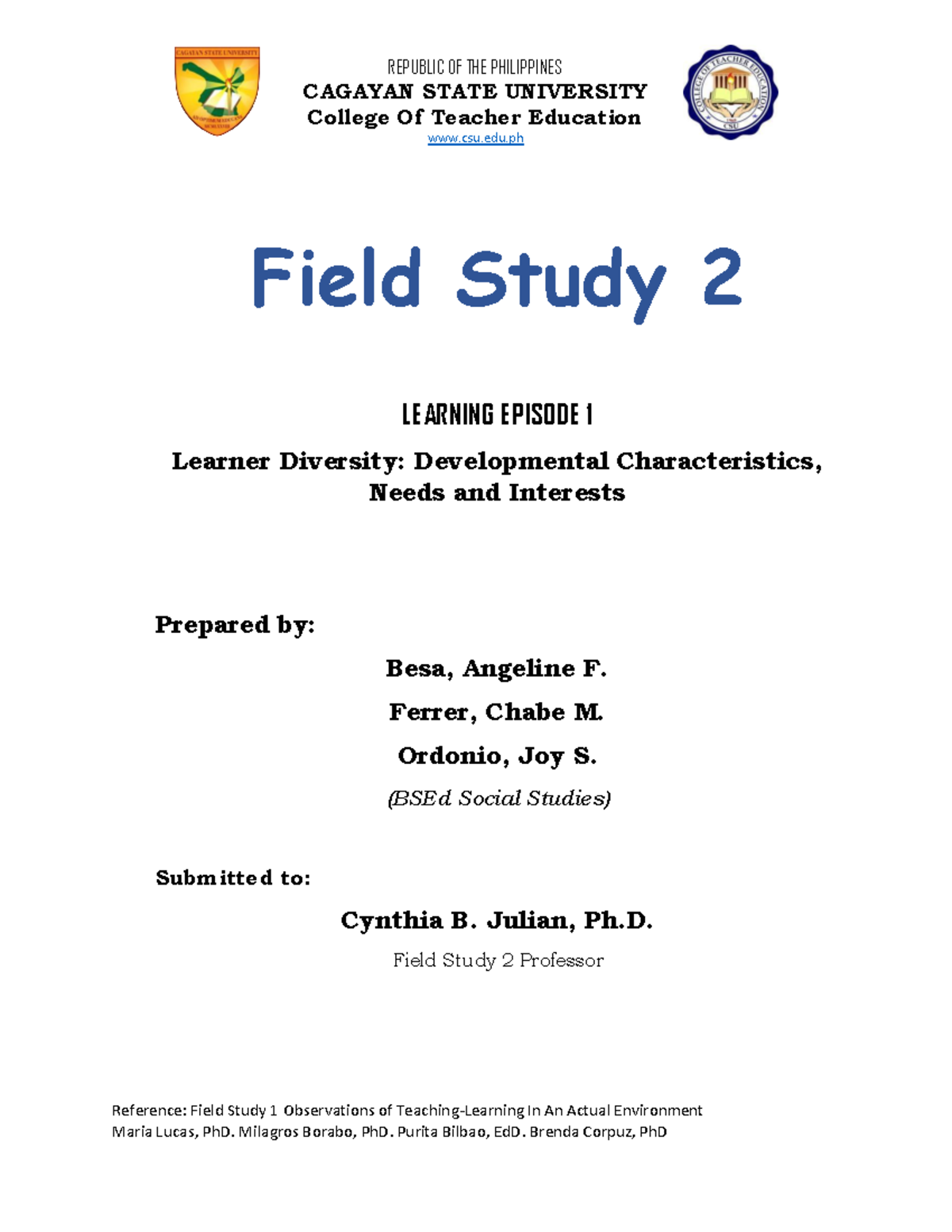 FS 2 - episode 1 - academic purposes only - CAGAYAN STATE UNIVERSITY College Of Teacher ...