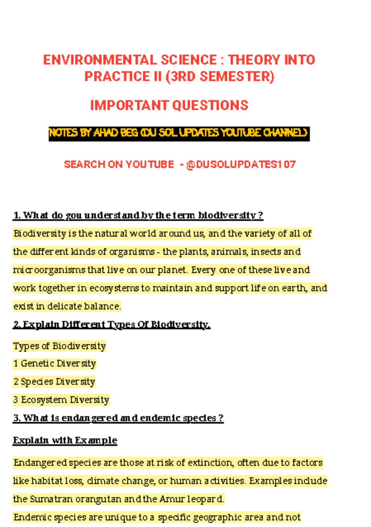 EVS English SEM 3 Notes - Bklllll - ENVIRONMENTAL SCIENCE : THEORY INTO ...
