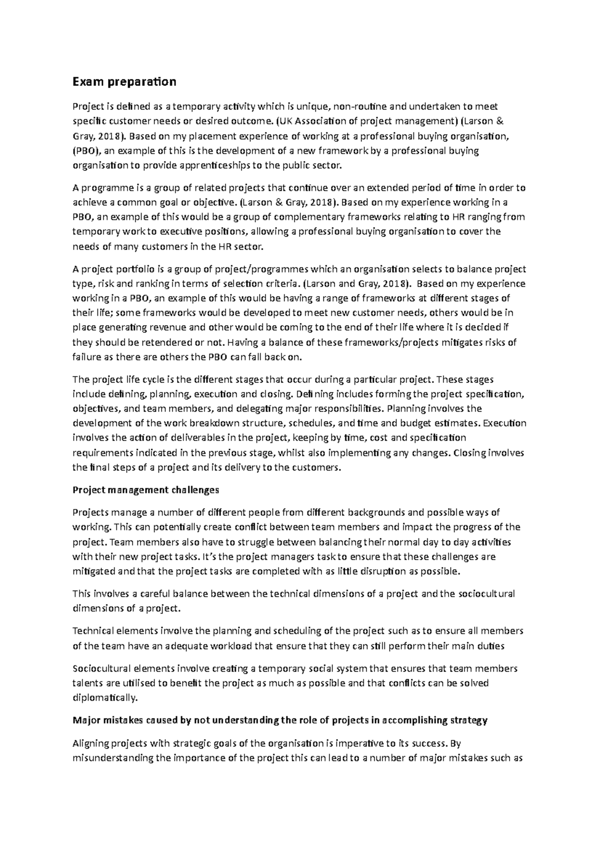 Exam preparation - Personal notes made in preperation for the exam ...