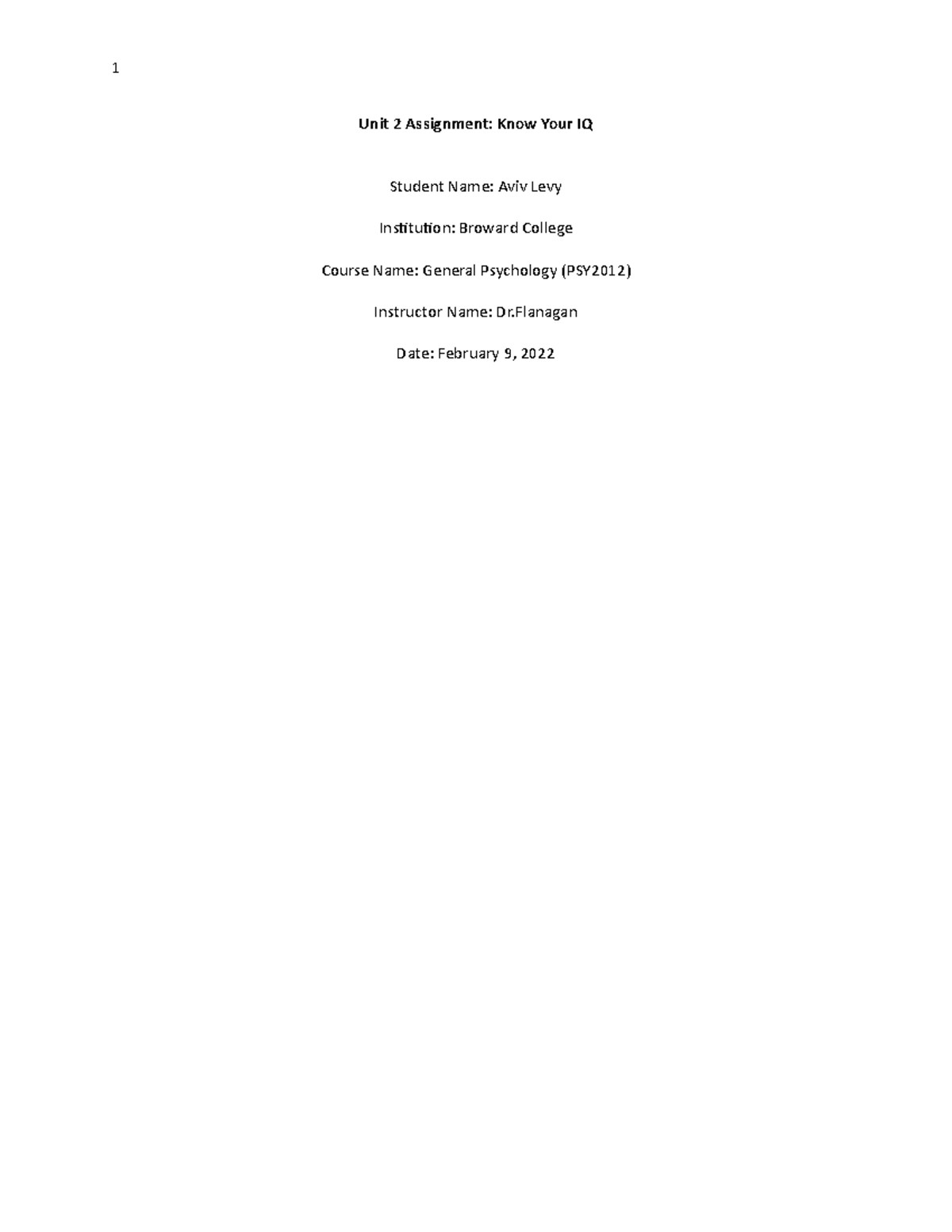 Unit 2 Assignment - Know your IQ - Unit 2 Assignment: Know Your IQ ...