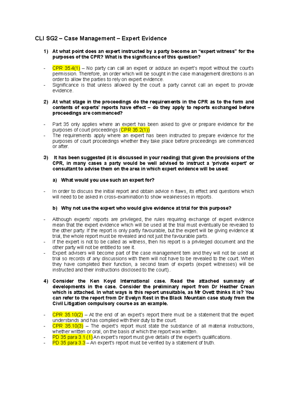 CLI SG2 – Case Management – Expert Evidence - CLI SG2 – Case Management ...