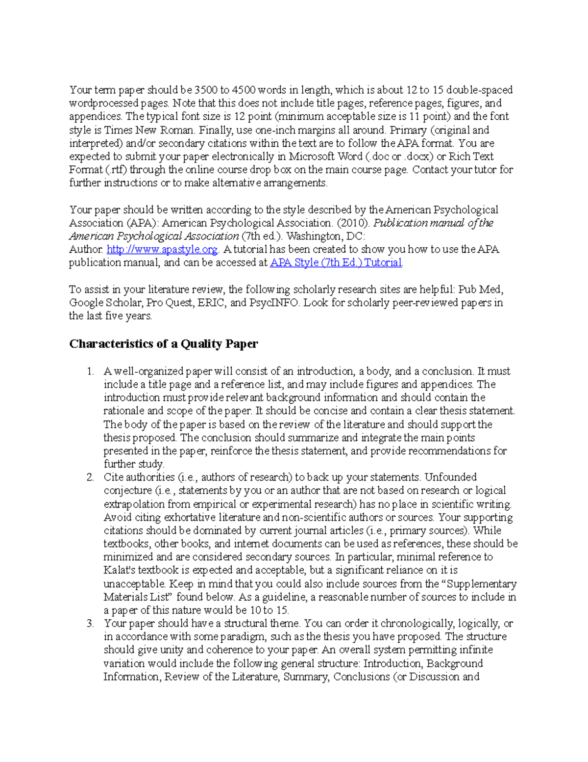 Term paper requirements - Your term paper should be 3500 to 4500 words ...