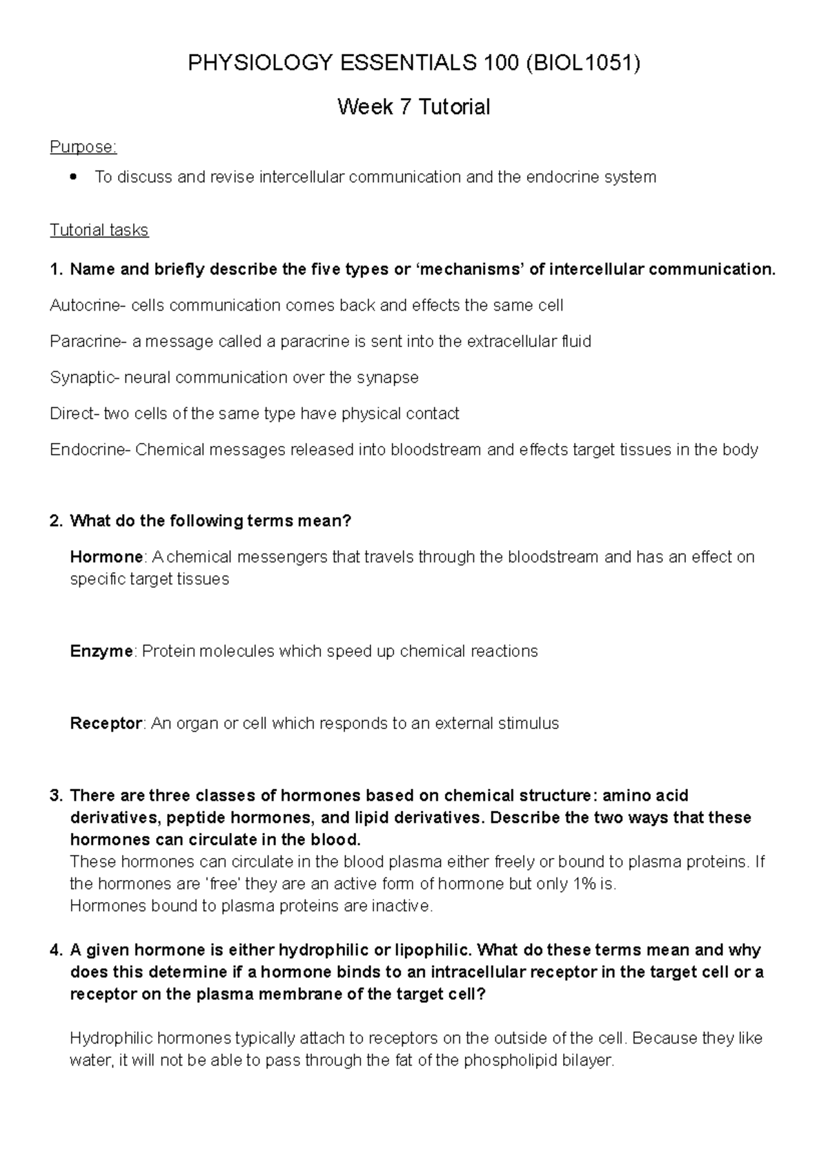 2019 Physiology Essentials Week 7 Tutorial - PHYSIOLOGY ESSENTIALS 100 ...