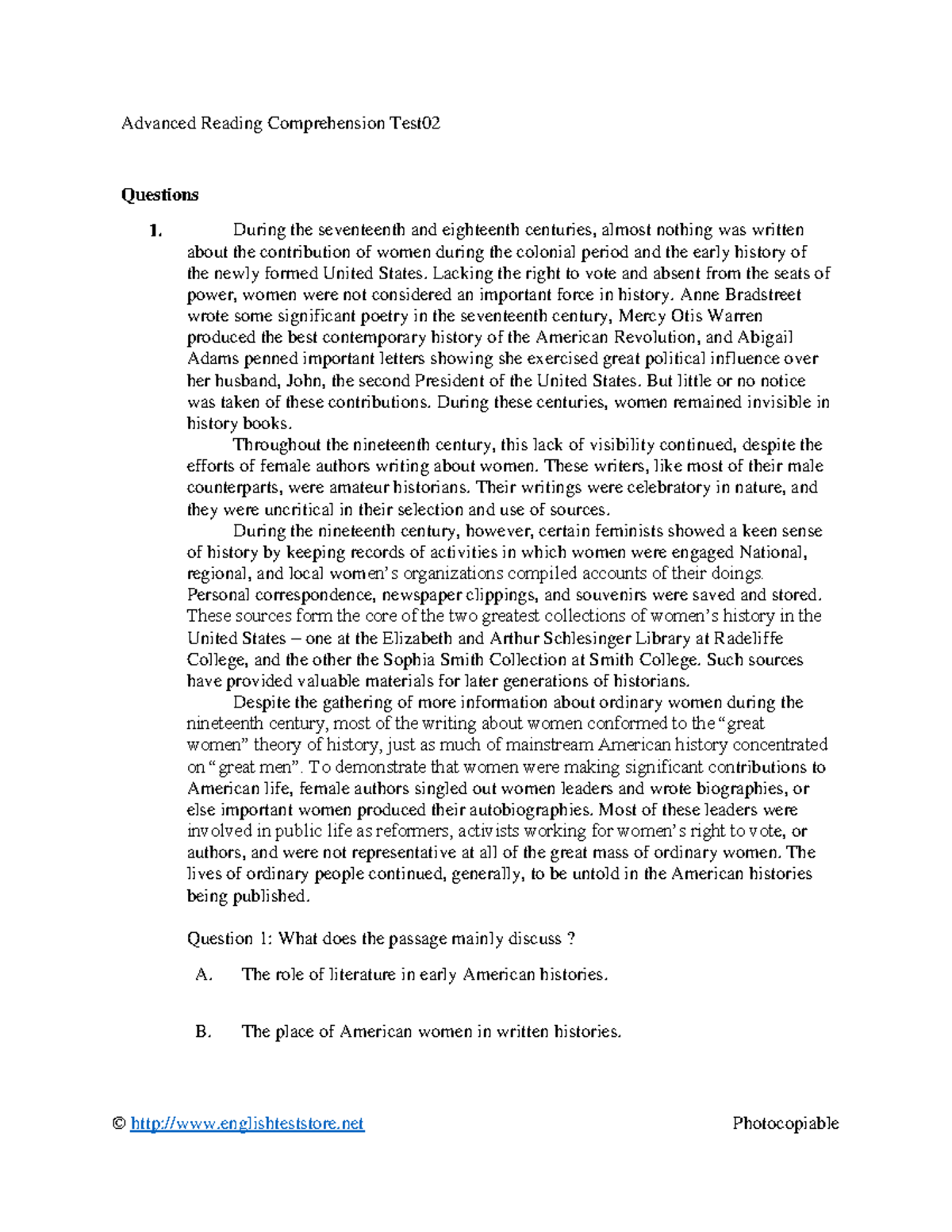 Advanced Reading Comprehension Test02 - Advanced Reading Comprehension ...