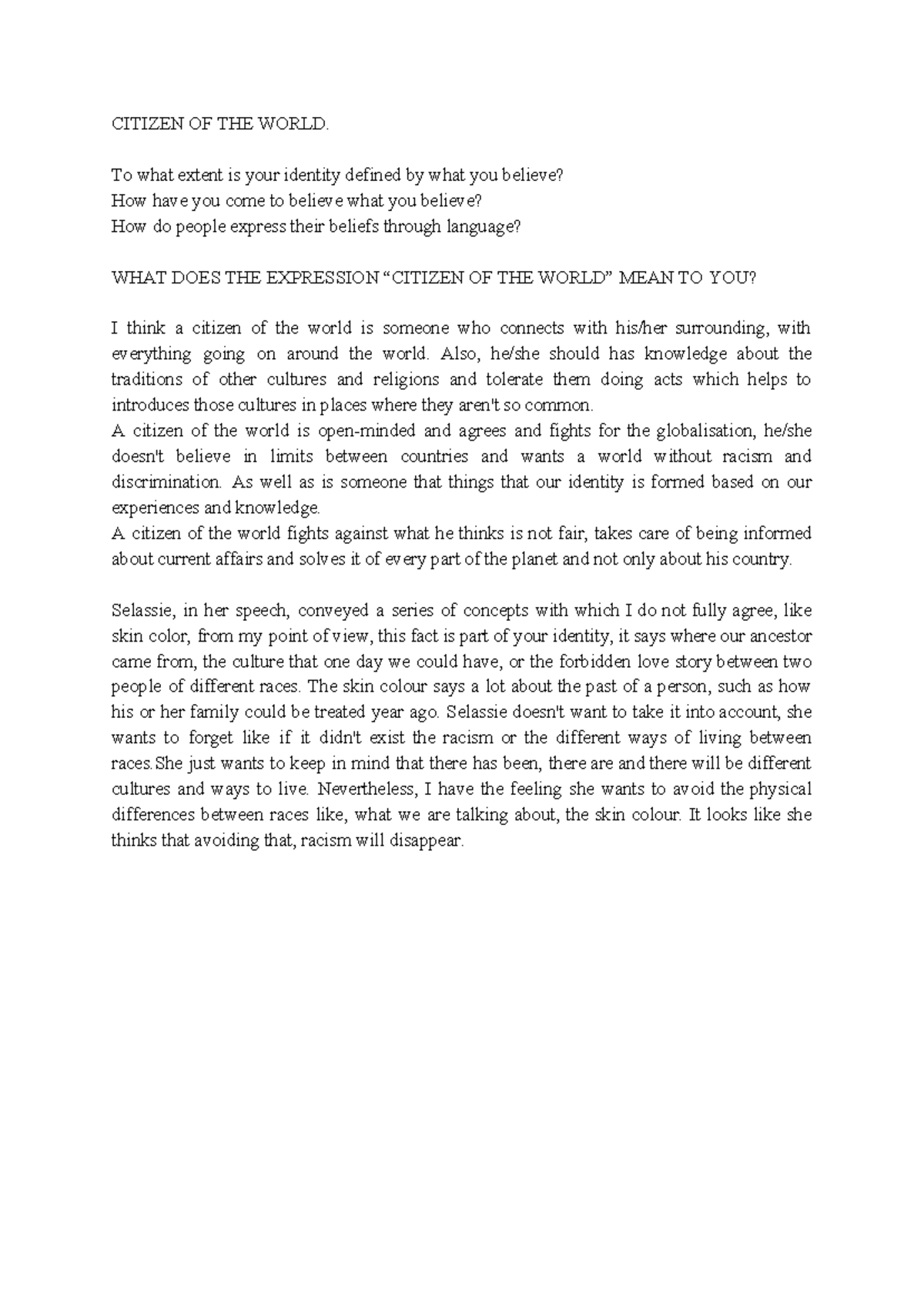 Citizen OF THE World - Ejercicios de apoyo y repaso bachillerato ...