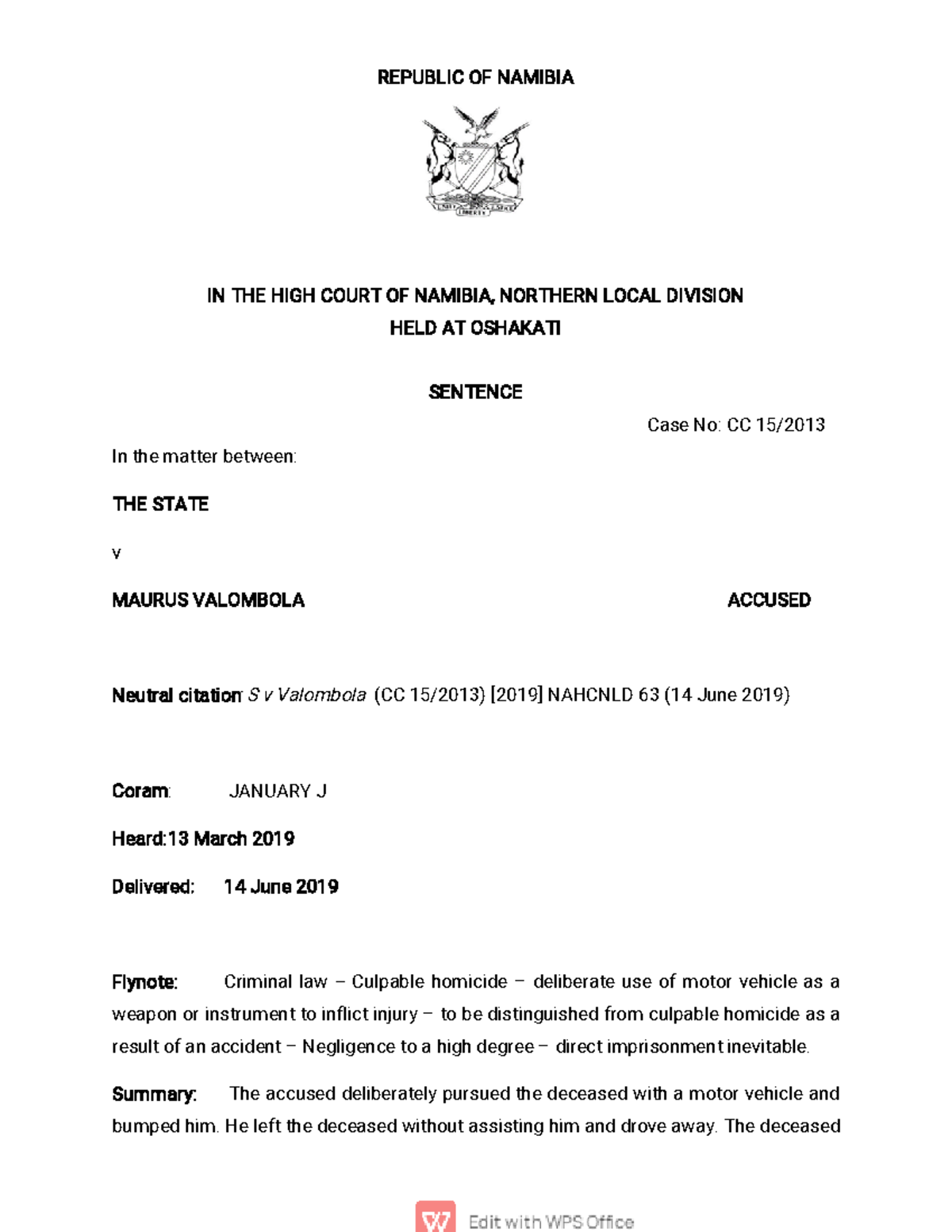 2019-nahcnld-63 - Full case - REPUBLIC OF NAMIBIA IN THE HIGH COURT OF ...