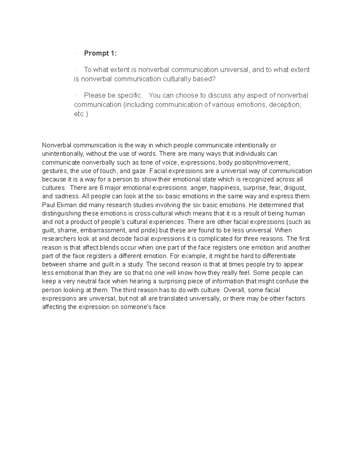 SP DB 4 - Weekly question and example answer - · Prompt 1: · To what ...