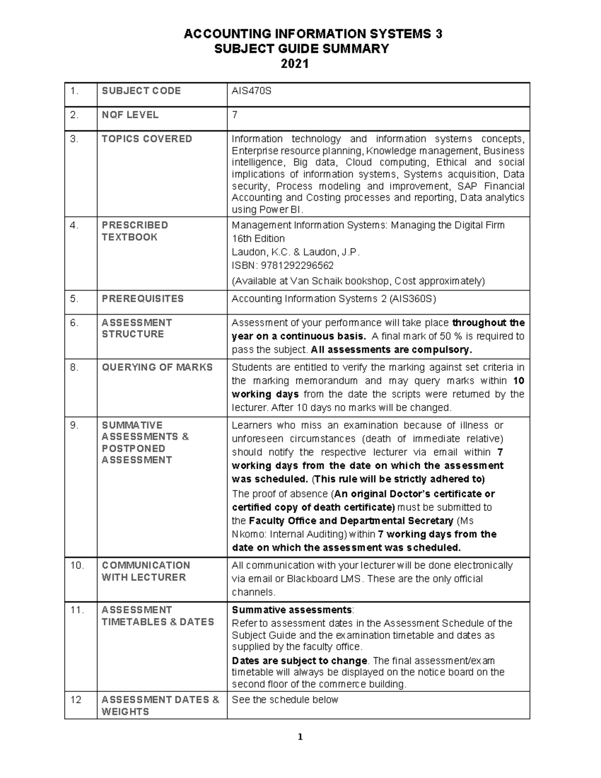 AIS 3 Subject Guide 2021 Summary - ACCOUNTING INFORMATION SYSTEMS 3 ...