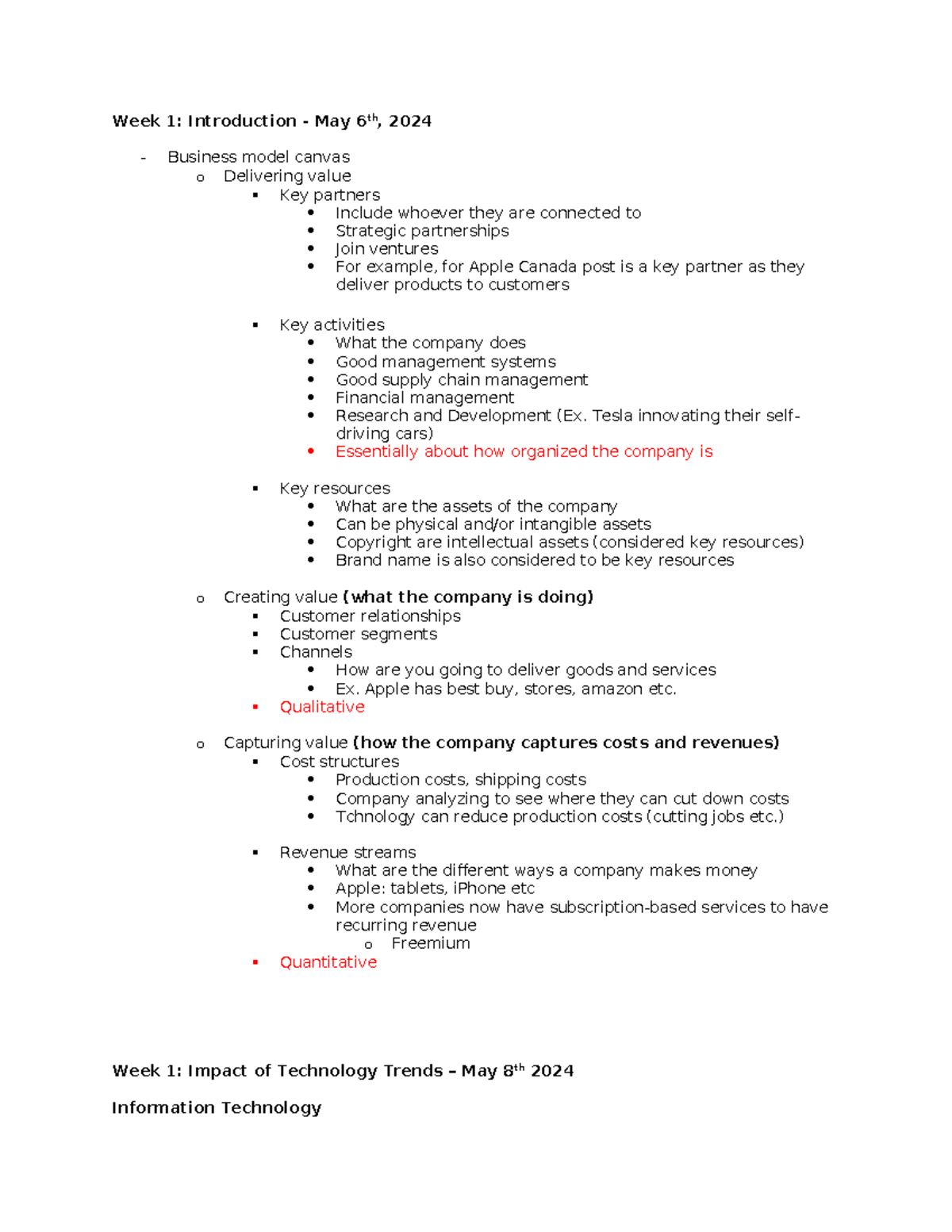 AFM 241 Notes - Week 1: Introduction - May 6th, 2024 - Business model ...