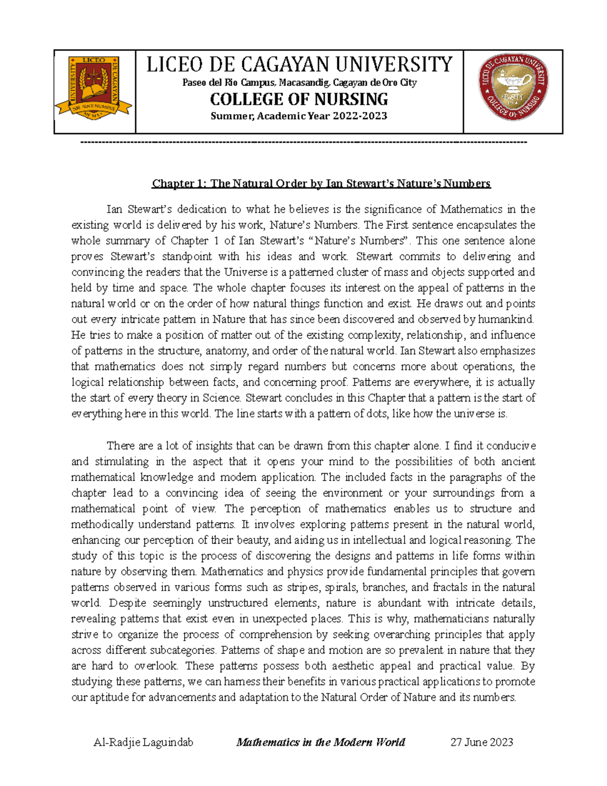 Chapter 1 - The Natural Order by Ian Stewart's Nature's Number ...