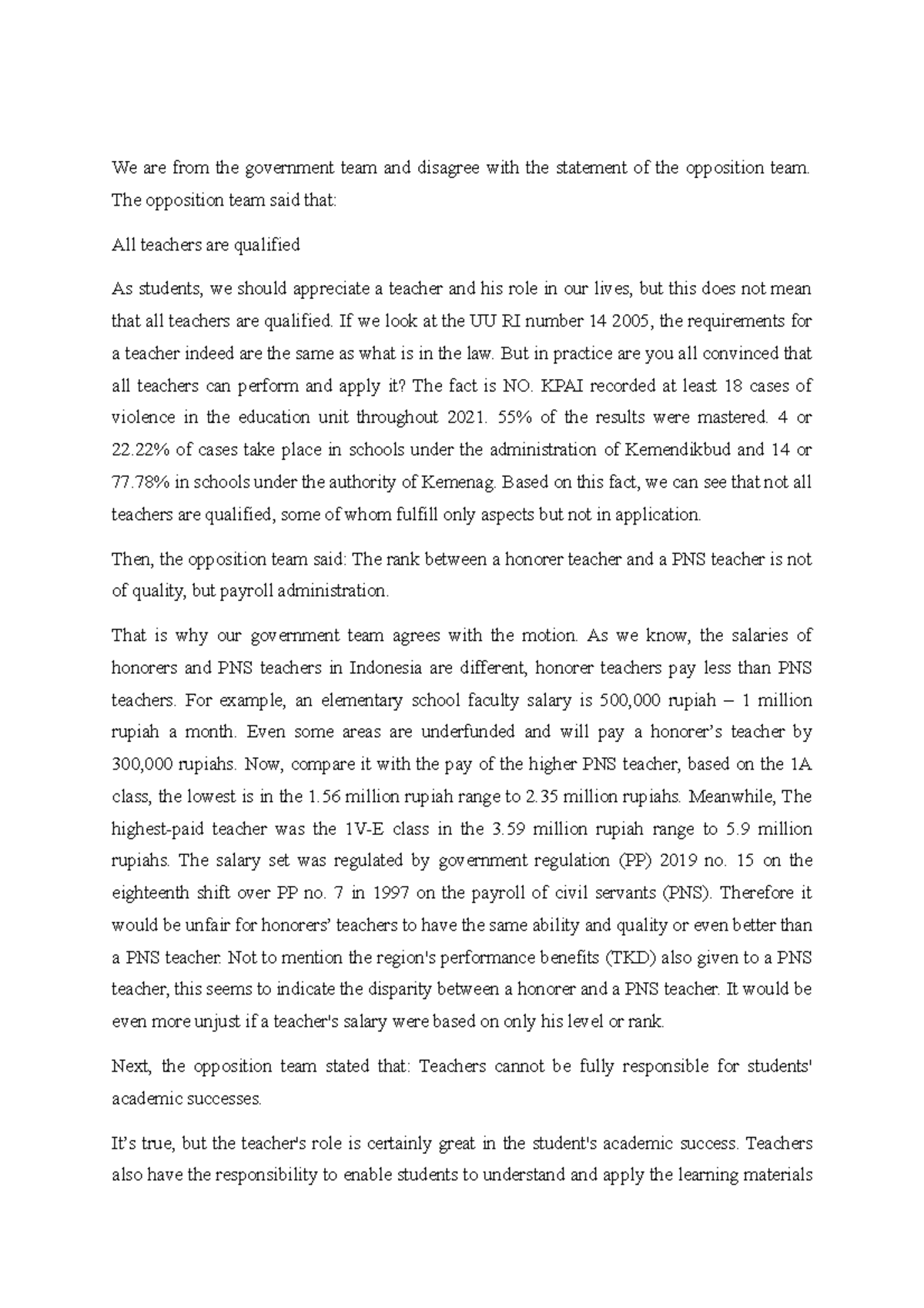 Contoh Teks Debate - We are from the government team and disagree with ...