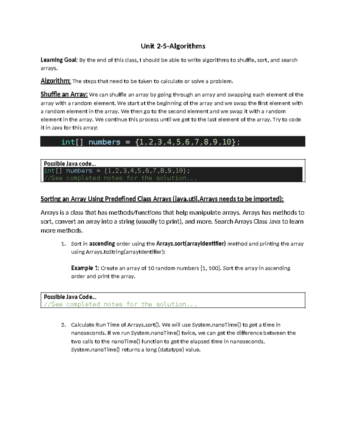 U2 5 Algorithms Notes - Unit 2-5-Algorithms Learning Goal: By the end ...