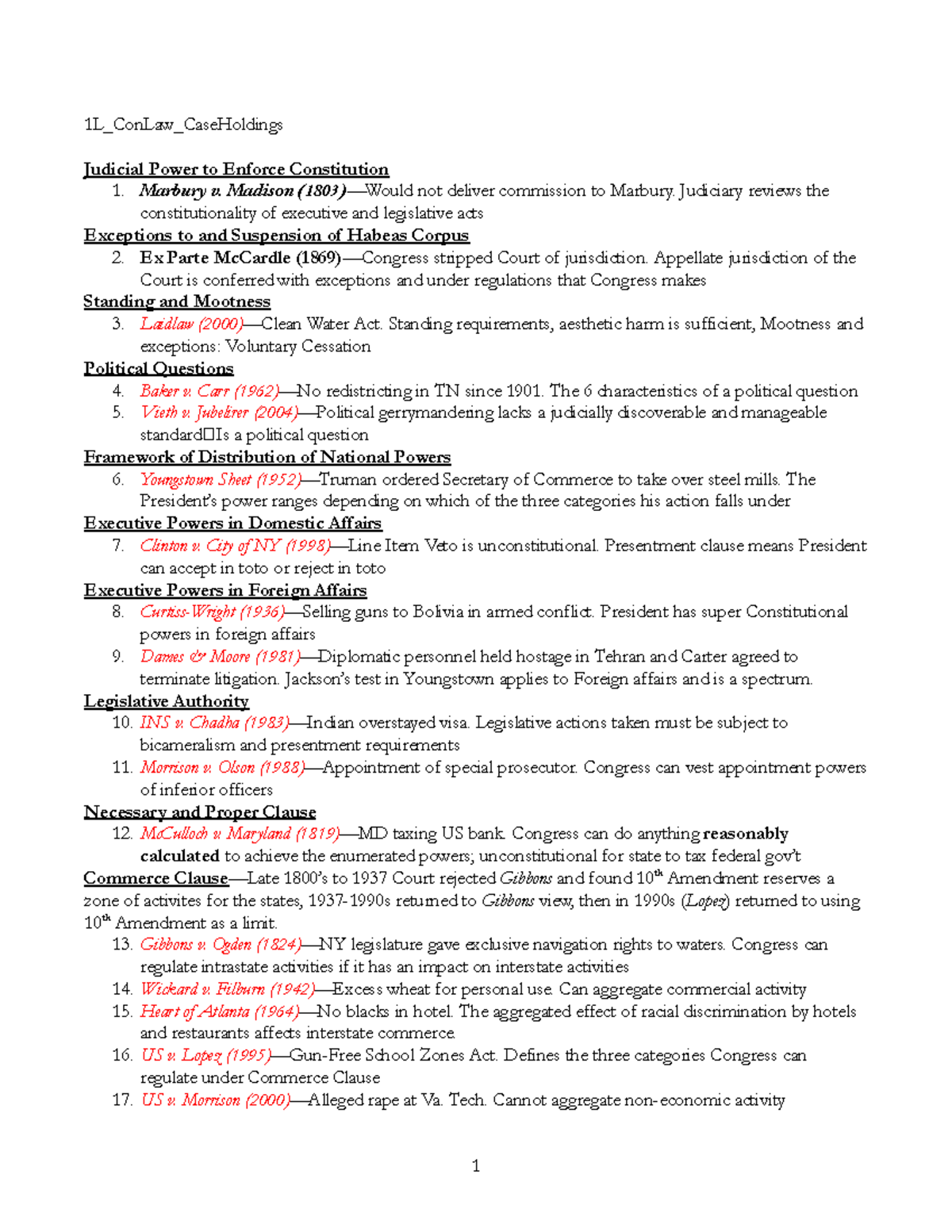 1L Con Law Case Holdings - 1L_ConLaw_CaseHoldings Judicial Power to ...