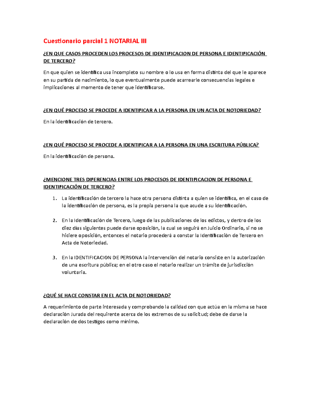 Cuestionario parcial 1 Notarial III rec - Cuestionario parcial 1 NOTARIAL III ¿EN QUE CASOS ...