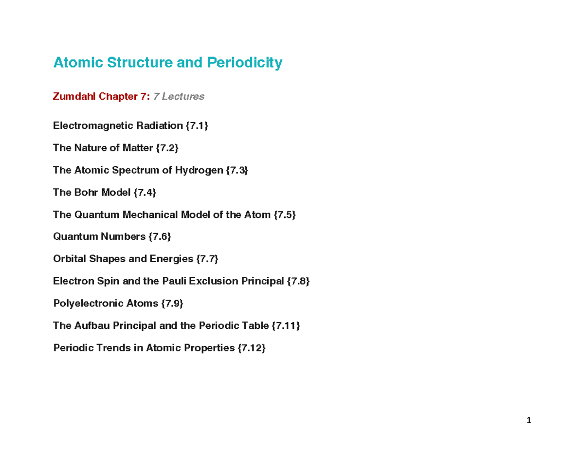 Chapter 7-Atomic Structure and Periodicity - Atomic Structure and Periodicity Zumdahl Chapter 7: ...