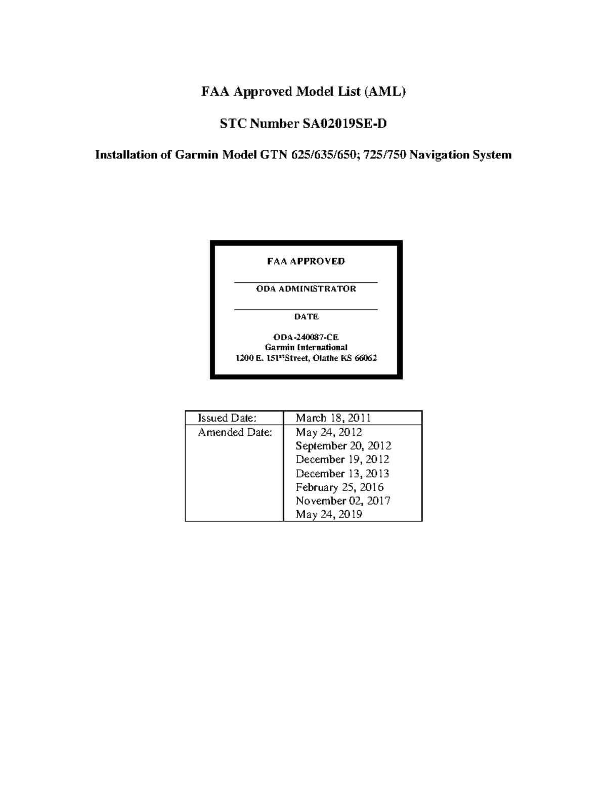 SA02019 SE-D AML(650) - aviones - FAA Approved Model List (AML) STC ...