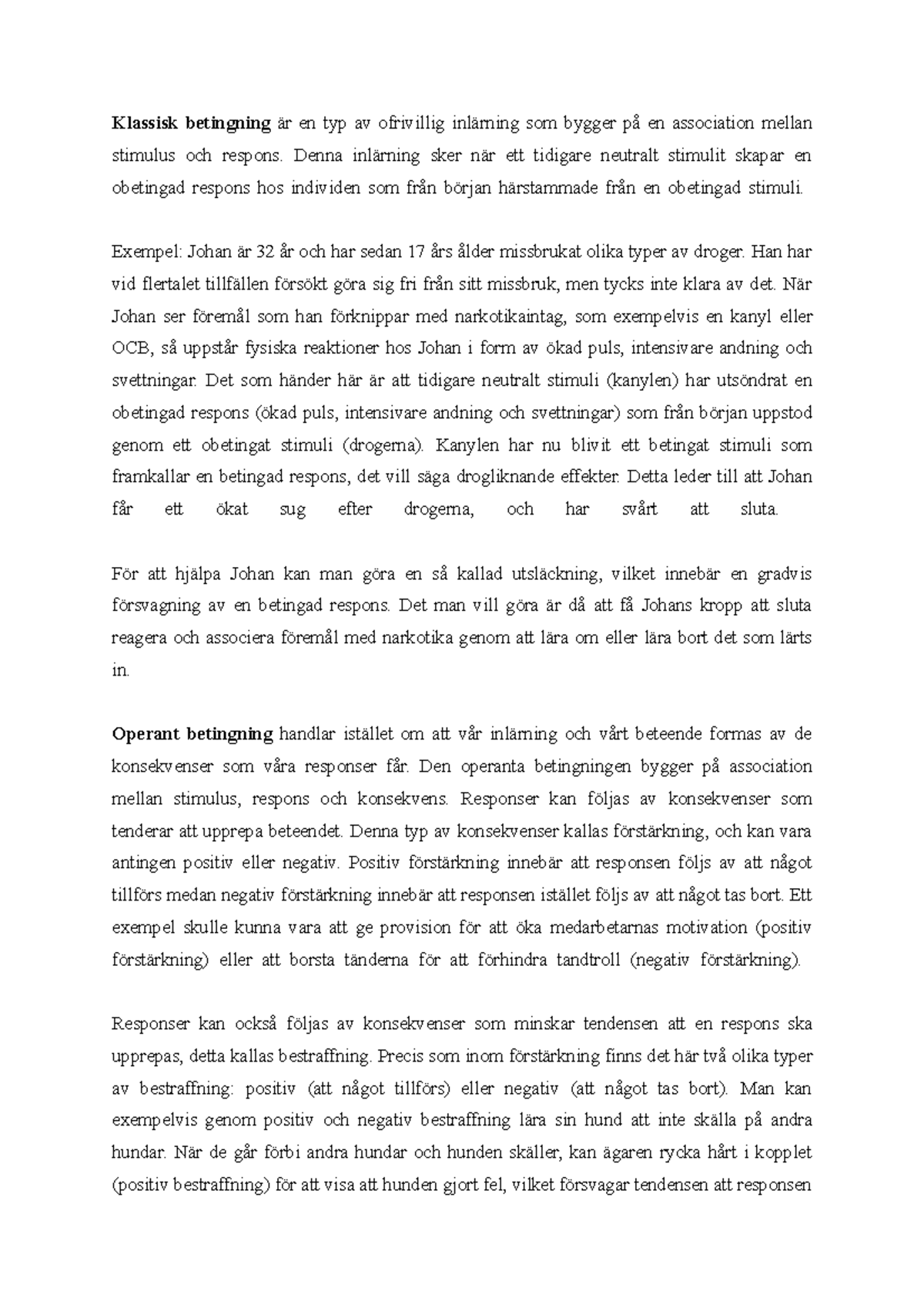 Övning inför tenta: Klassisk operant betingning - Klassisk betingning ...