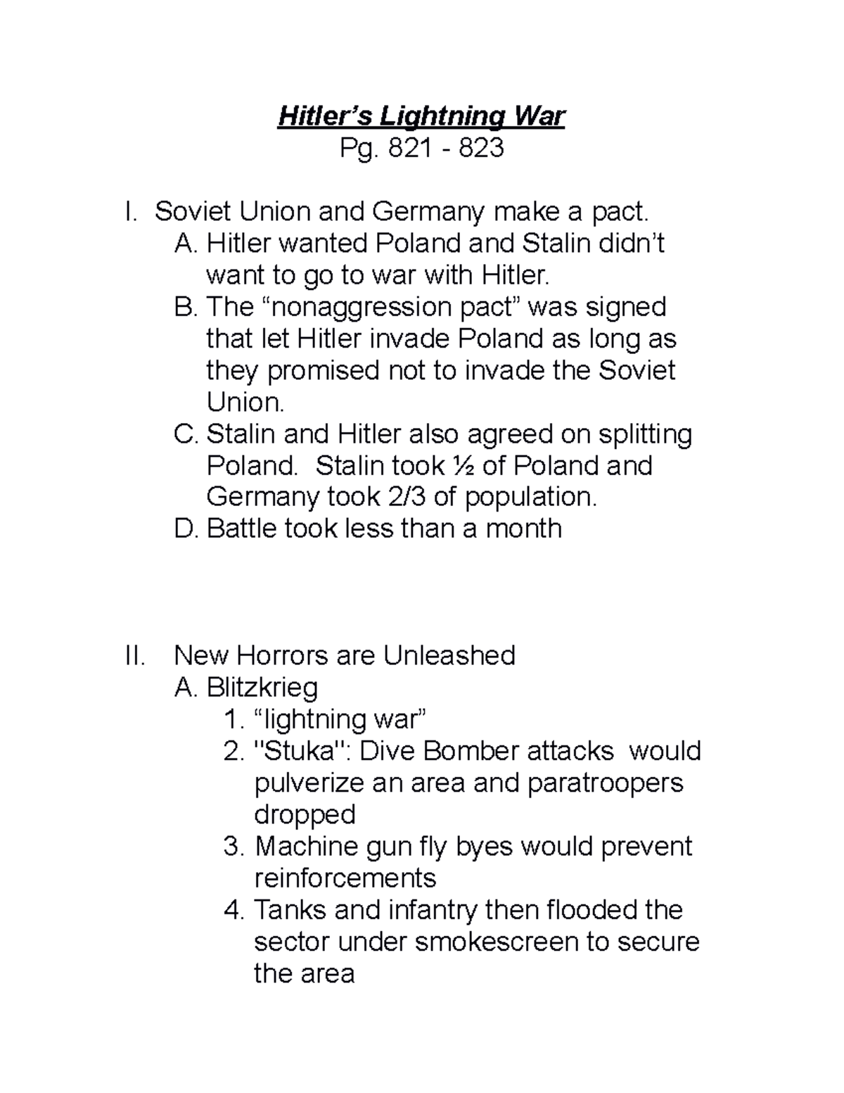 Hitlers+Lighting+war - Hitler’s Lightning War Pg. 821 - 823 I. Soviet ...