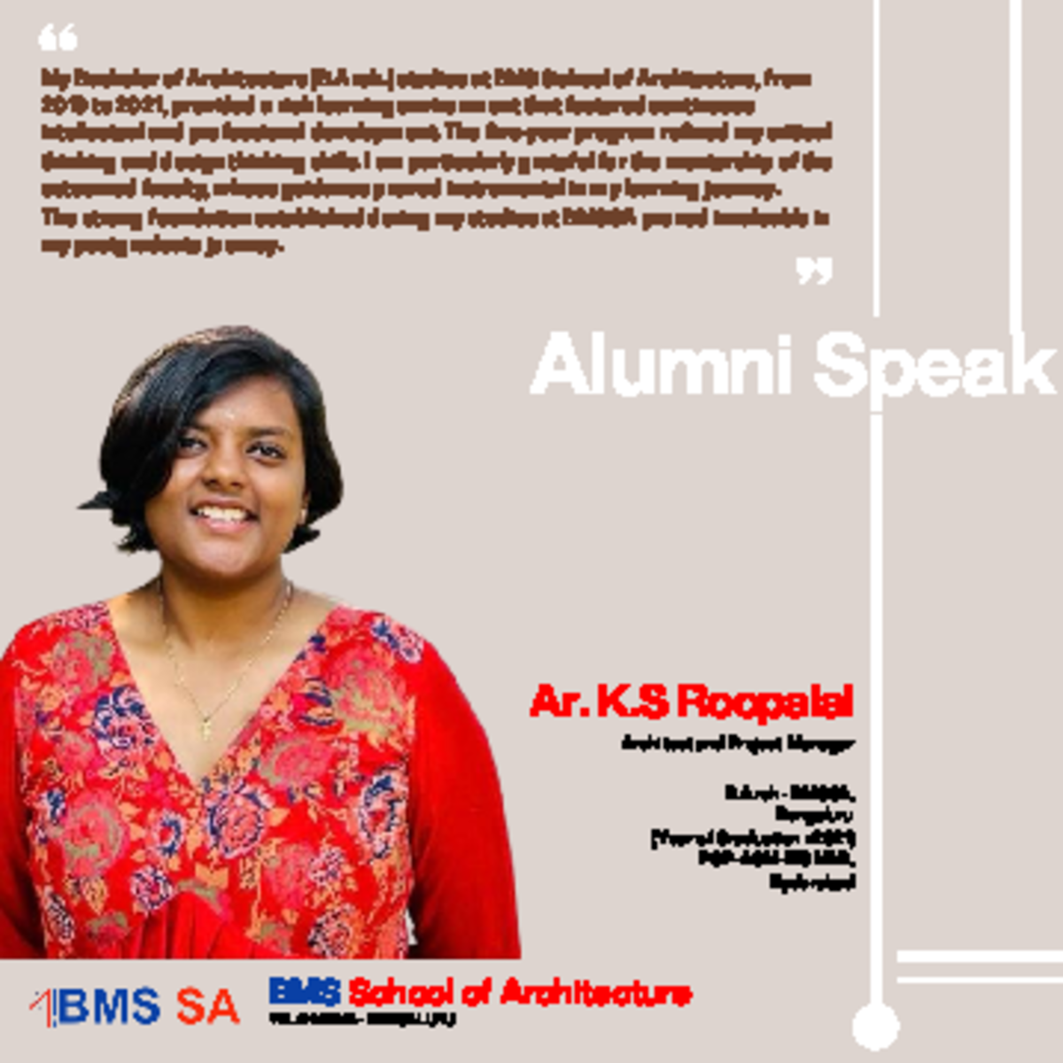 Alumni Speak - 3 - Alumni Speak My Bachelor of Architecture (B.) studies at BMS School of - Studocu