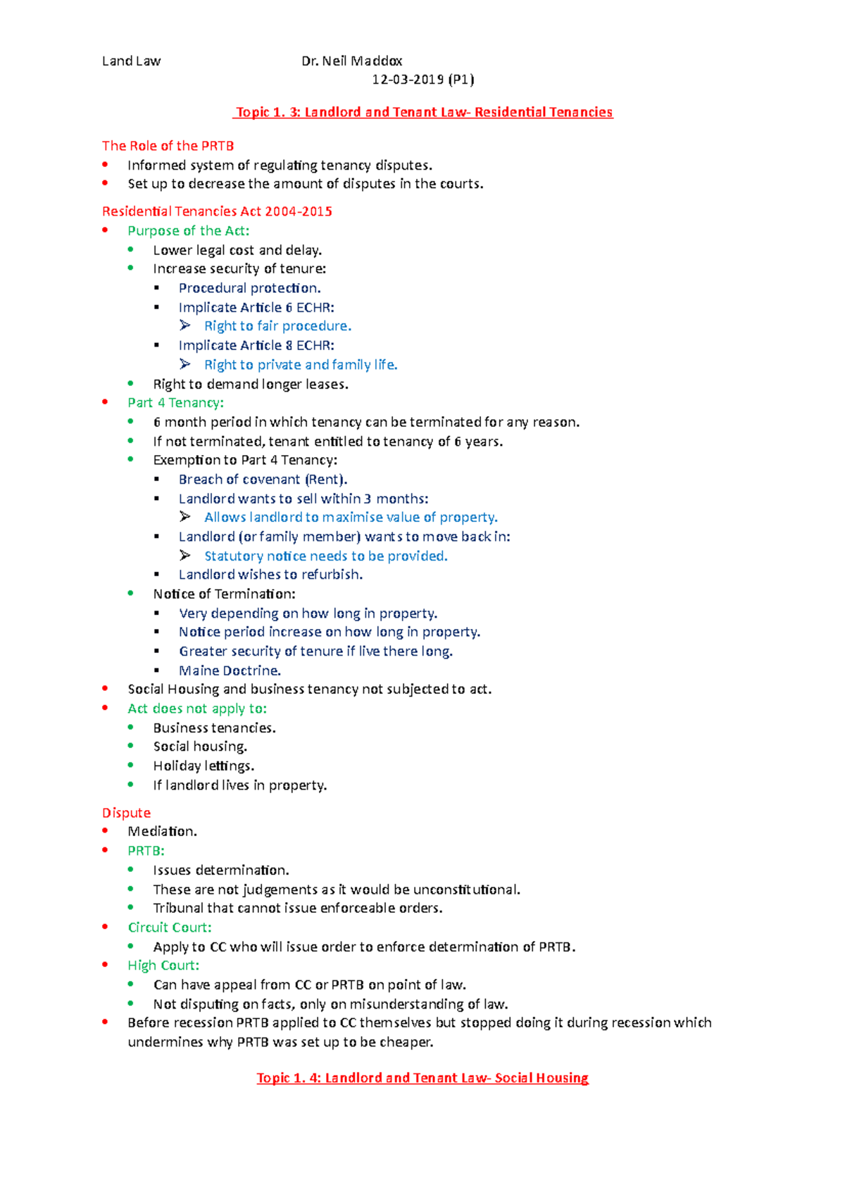 Lecture 11- 12-03-2019 (P1) - Land Law Dr. Neil Maddox 12-03-2019 (P1 ...