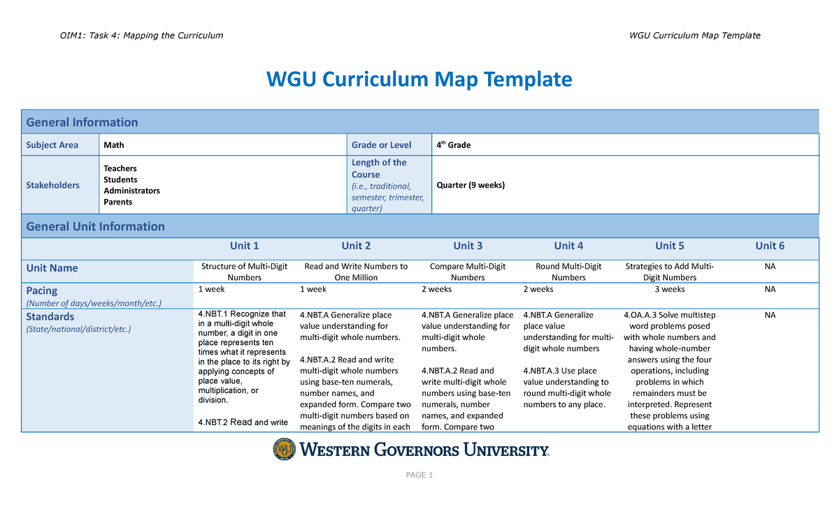 Designing C and I Task 4 - WGU Curriculum Map Template General ...