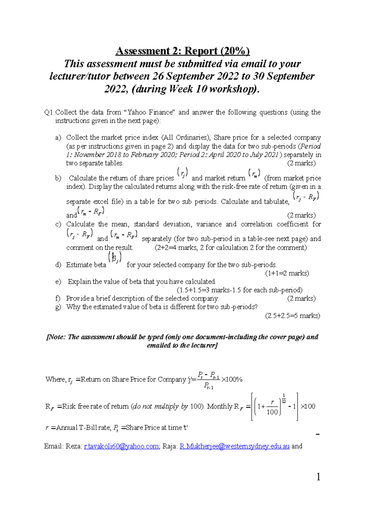 Assignment 2 Questions Spring 2022 - Assessment 2: Report (20%) This ...